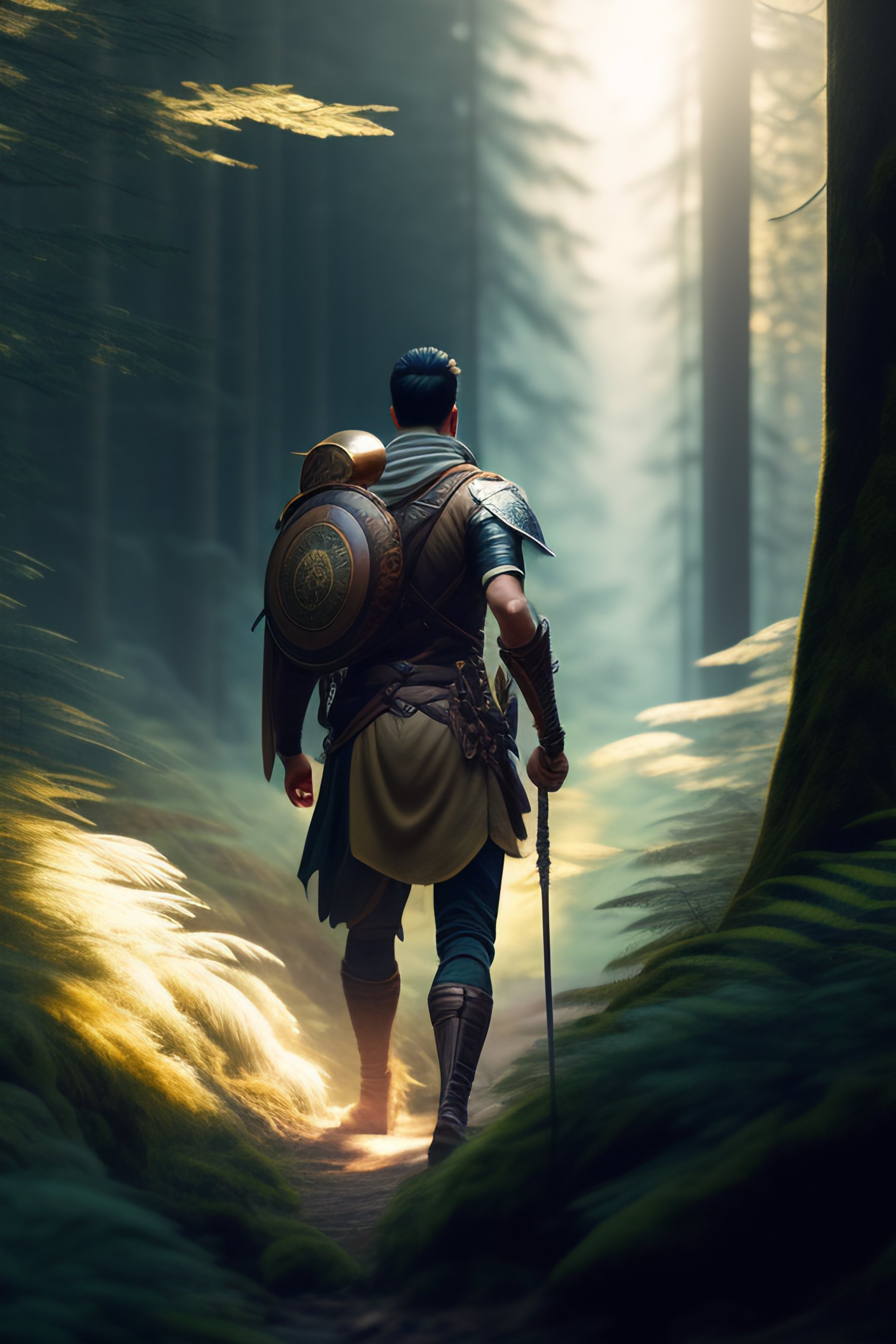 Lexica - A ranger, sword and bow in hand, entering a forest clearing ...
