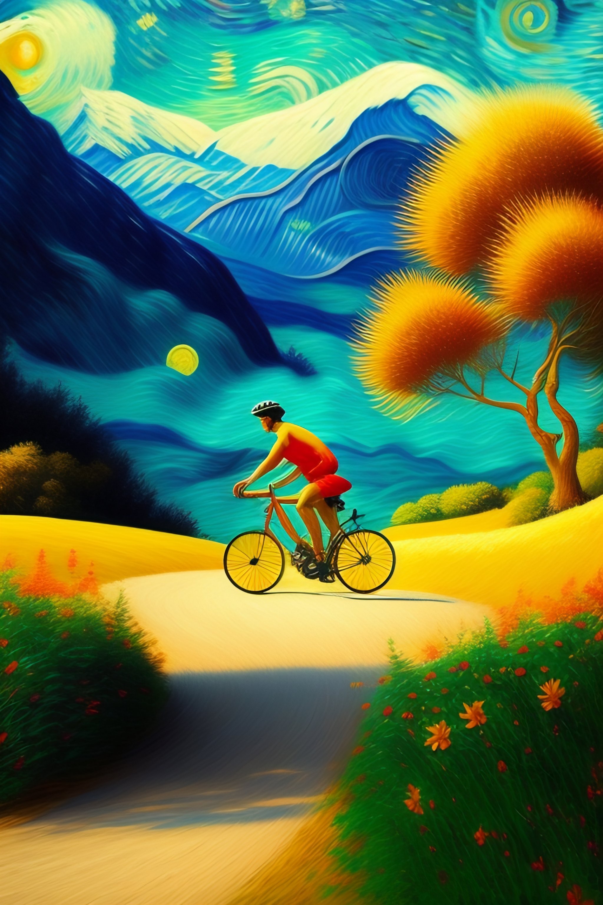 Lexica - Jesus riding a bicycle. Van gogh. centered