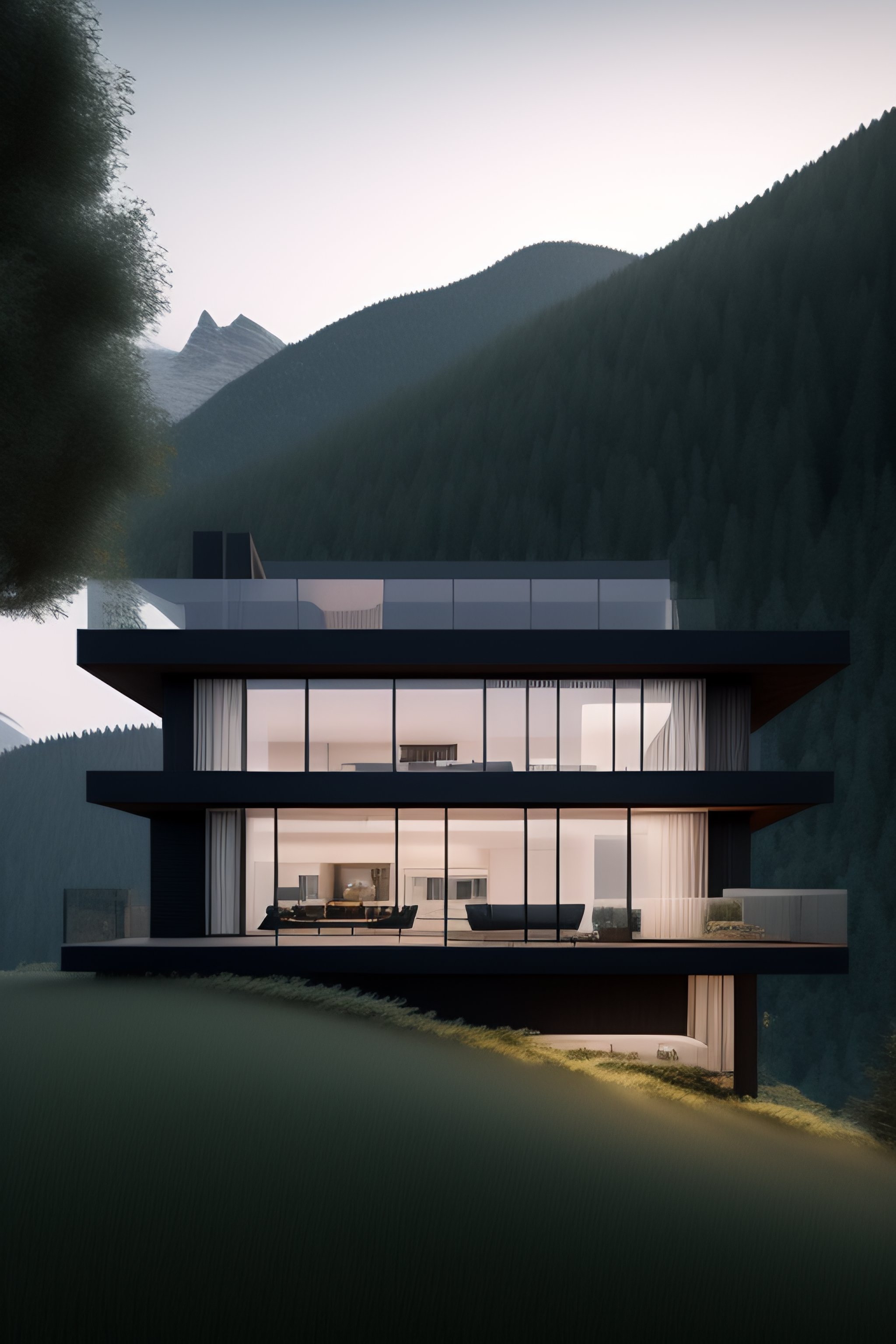 Lexica - A black modern mansion in mountain by itself, award winning ...