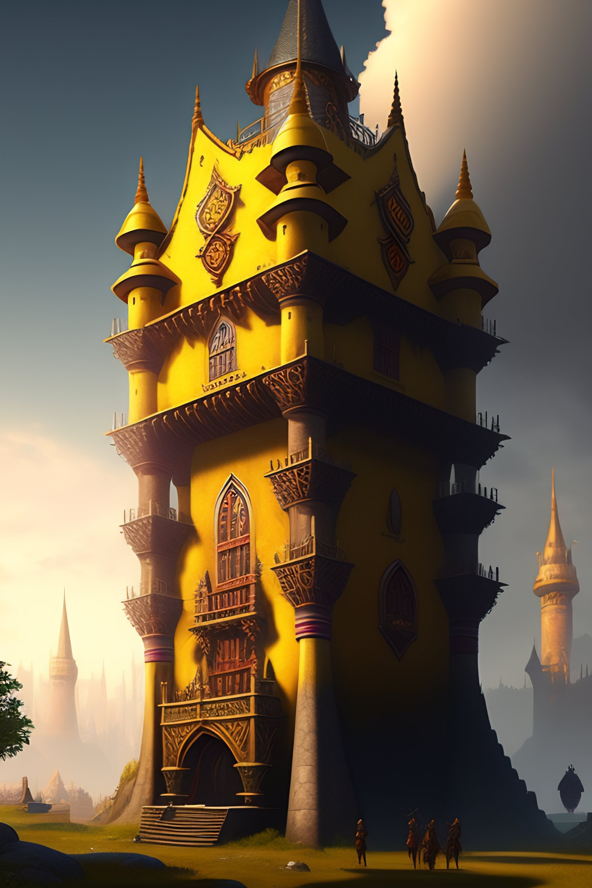 Lexica - A small medieval yellow tower with two floors between city ...