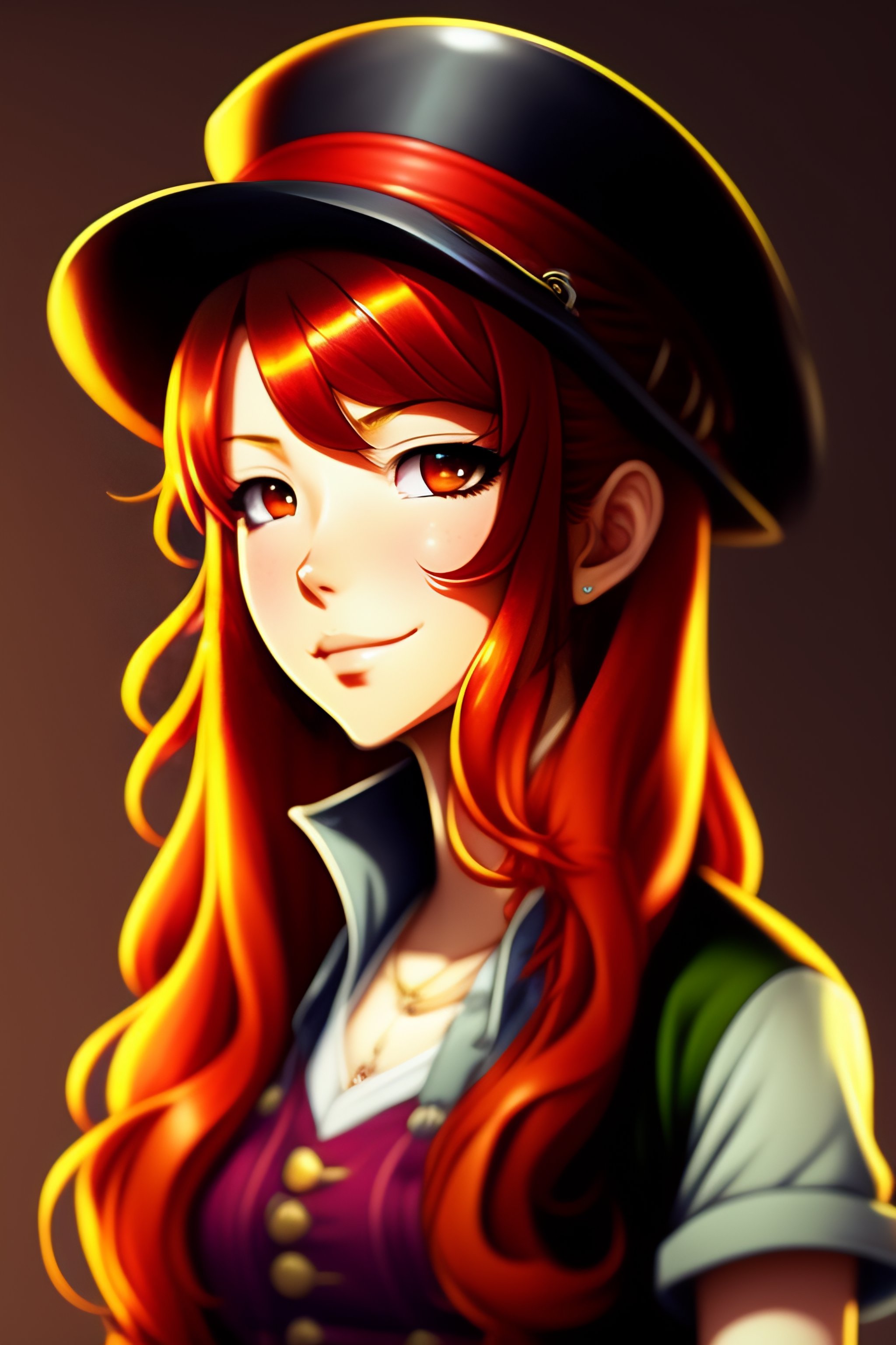Lexica - A girl with long red hair wearing a hat, a character portrait ...