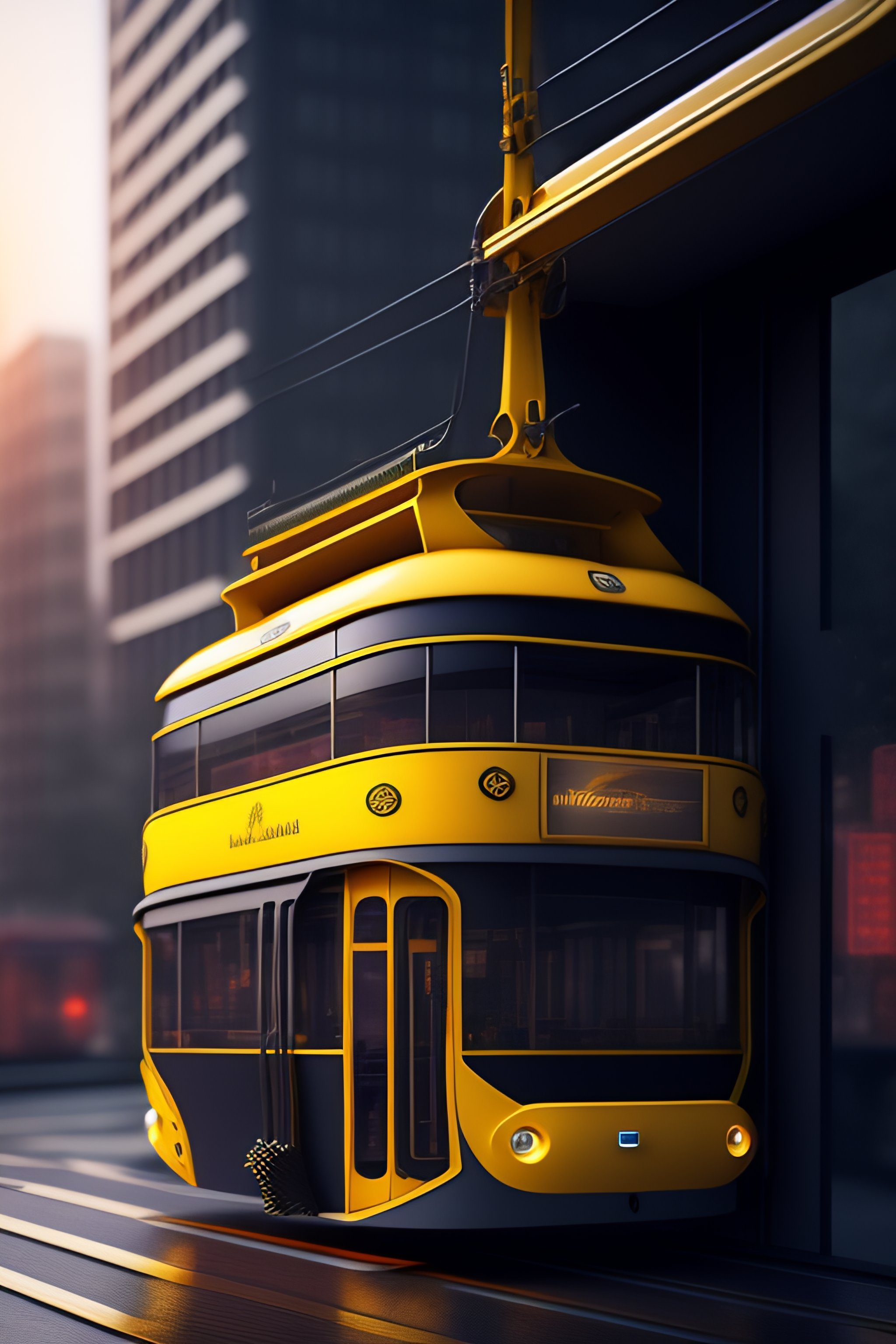 Lexica - Modern cable car hanging above a bus in a city, 4K, octane render
