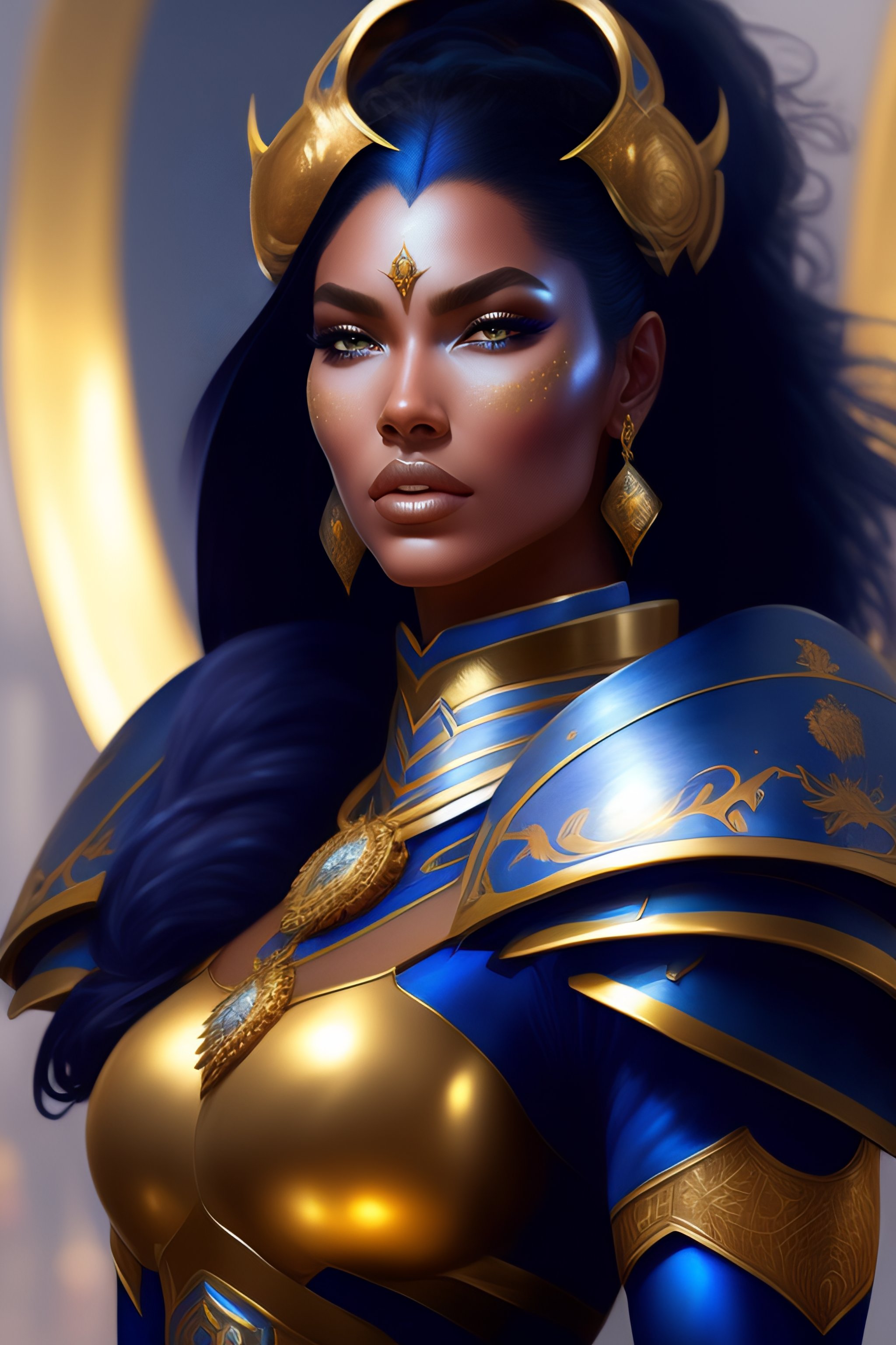 Lexica - Superheavy warrior queen in blue and gold massive armor of ...