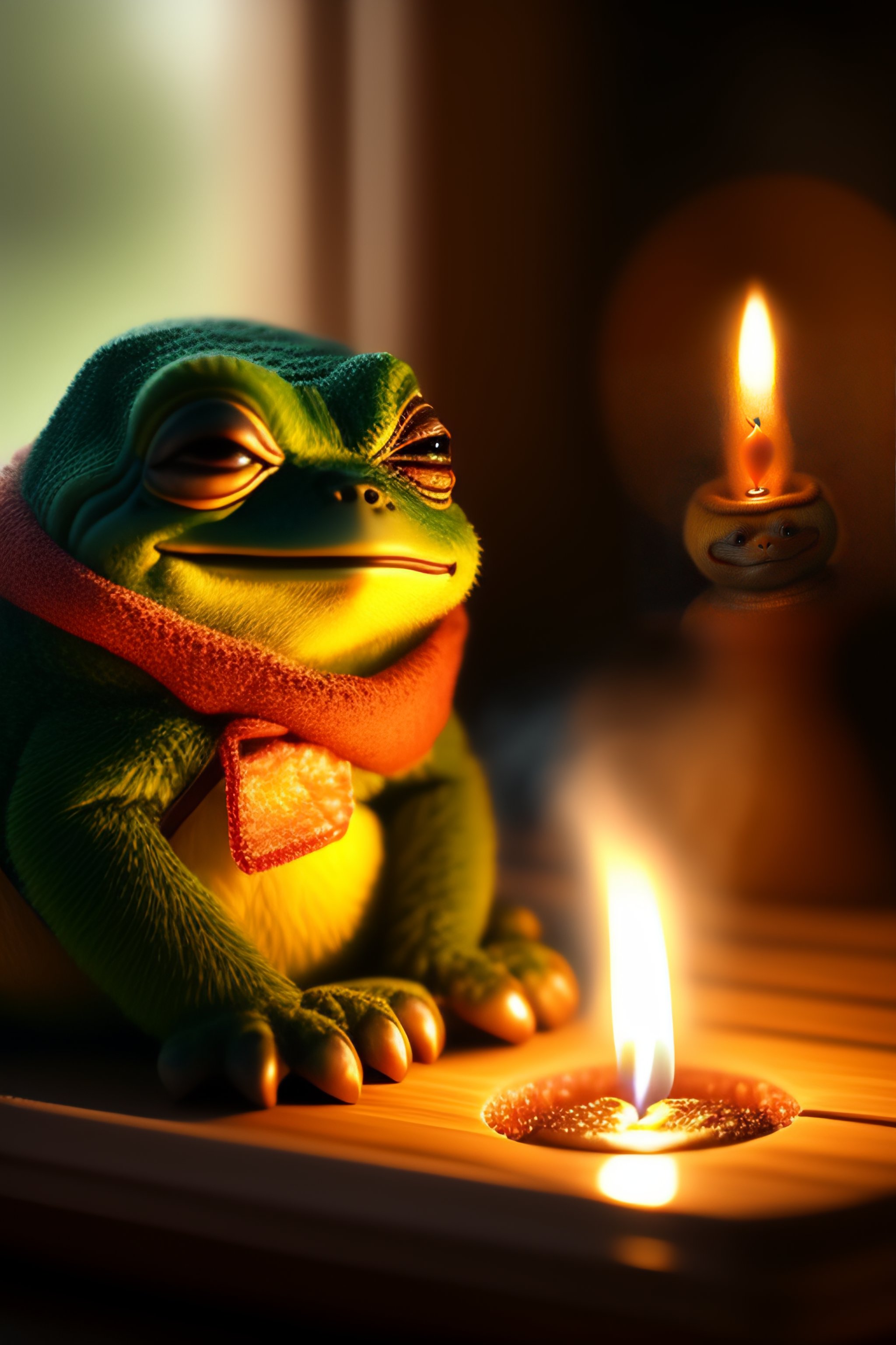 Lexica - An exhausted pepe the frog cooking with an apron on cozy ...