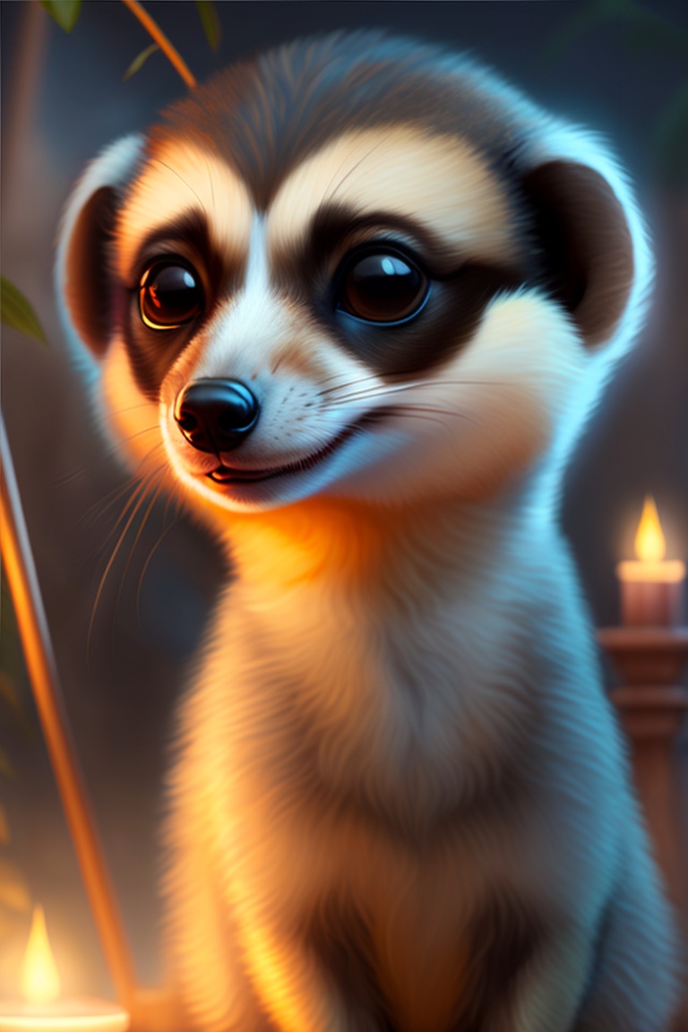 Lexica - A cute meerkat | big eyes, summer night, realistic shaded ...