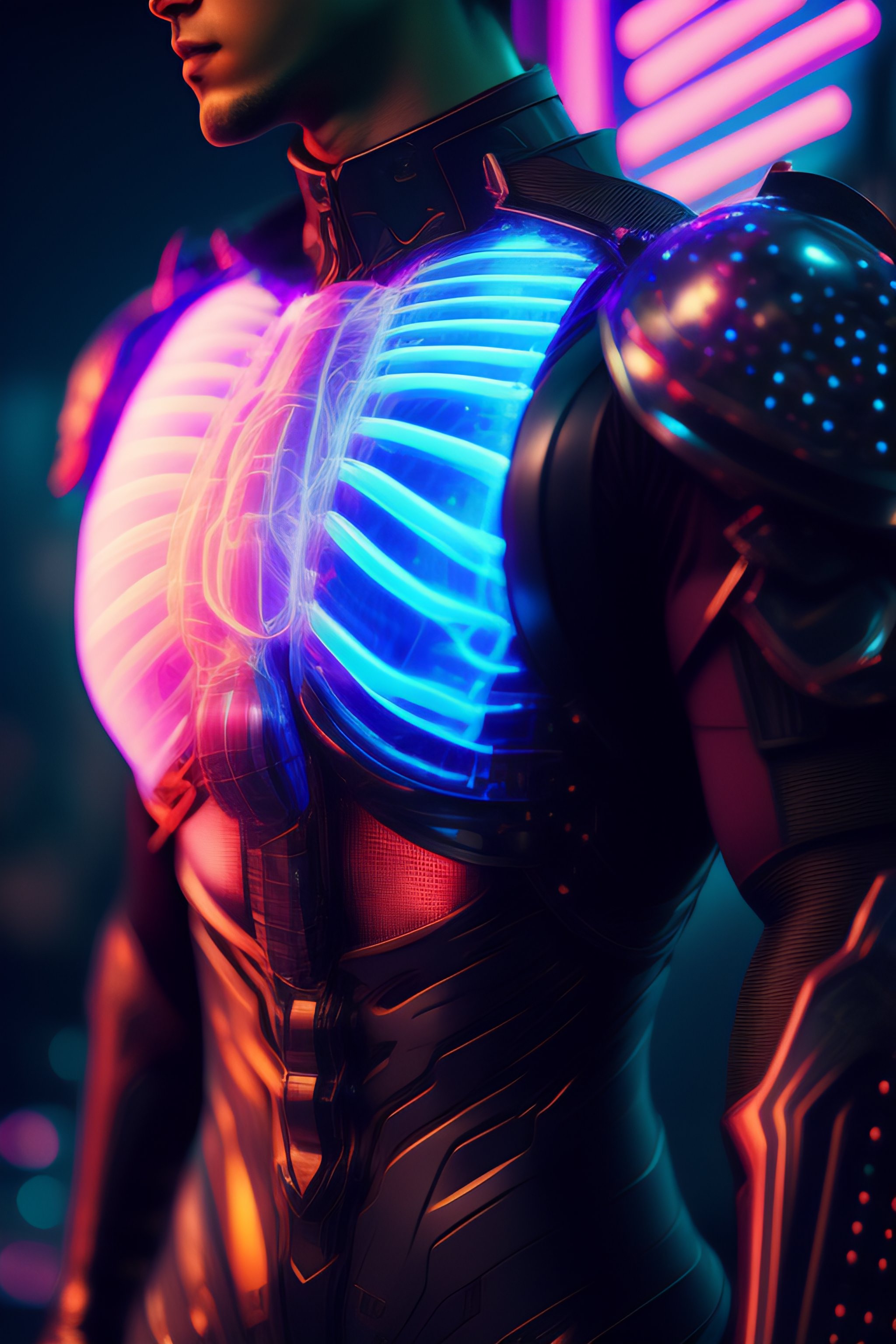 Lexica - Cyberpunk anime X-ray of a man's chest with metal threads inside