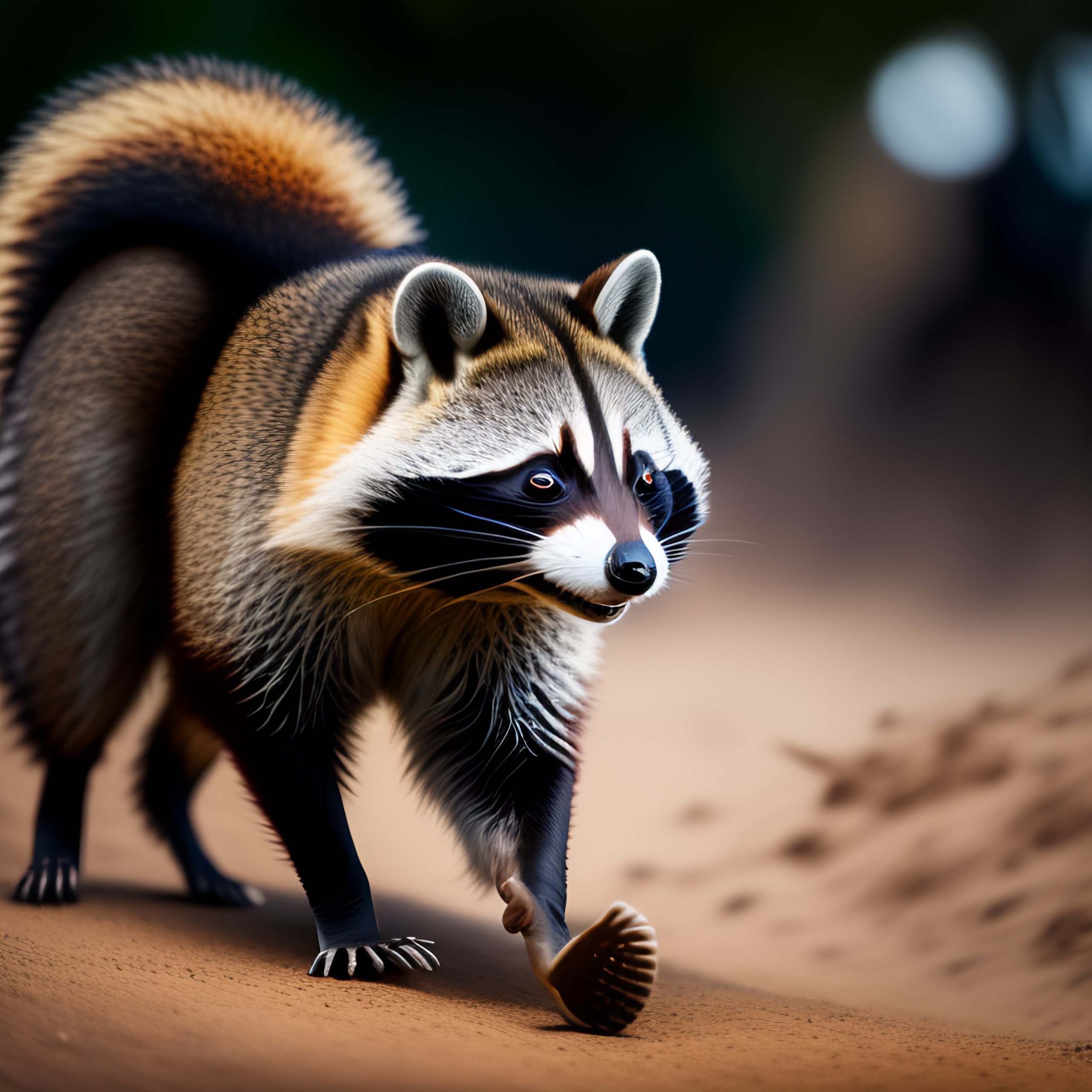 Lexica - Action shot of a racoon soldier