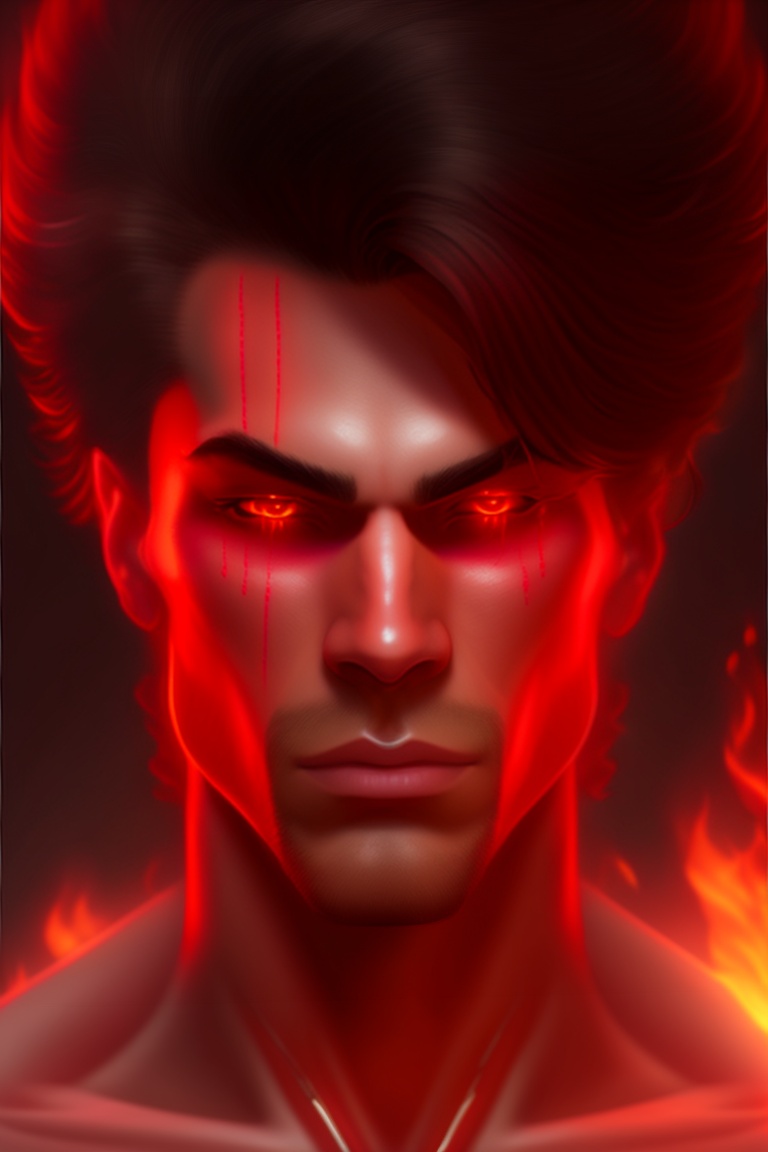 Lexica - Humanoid with red skin, Hair on fire, and ruby red eyes ...