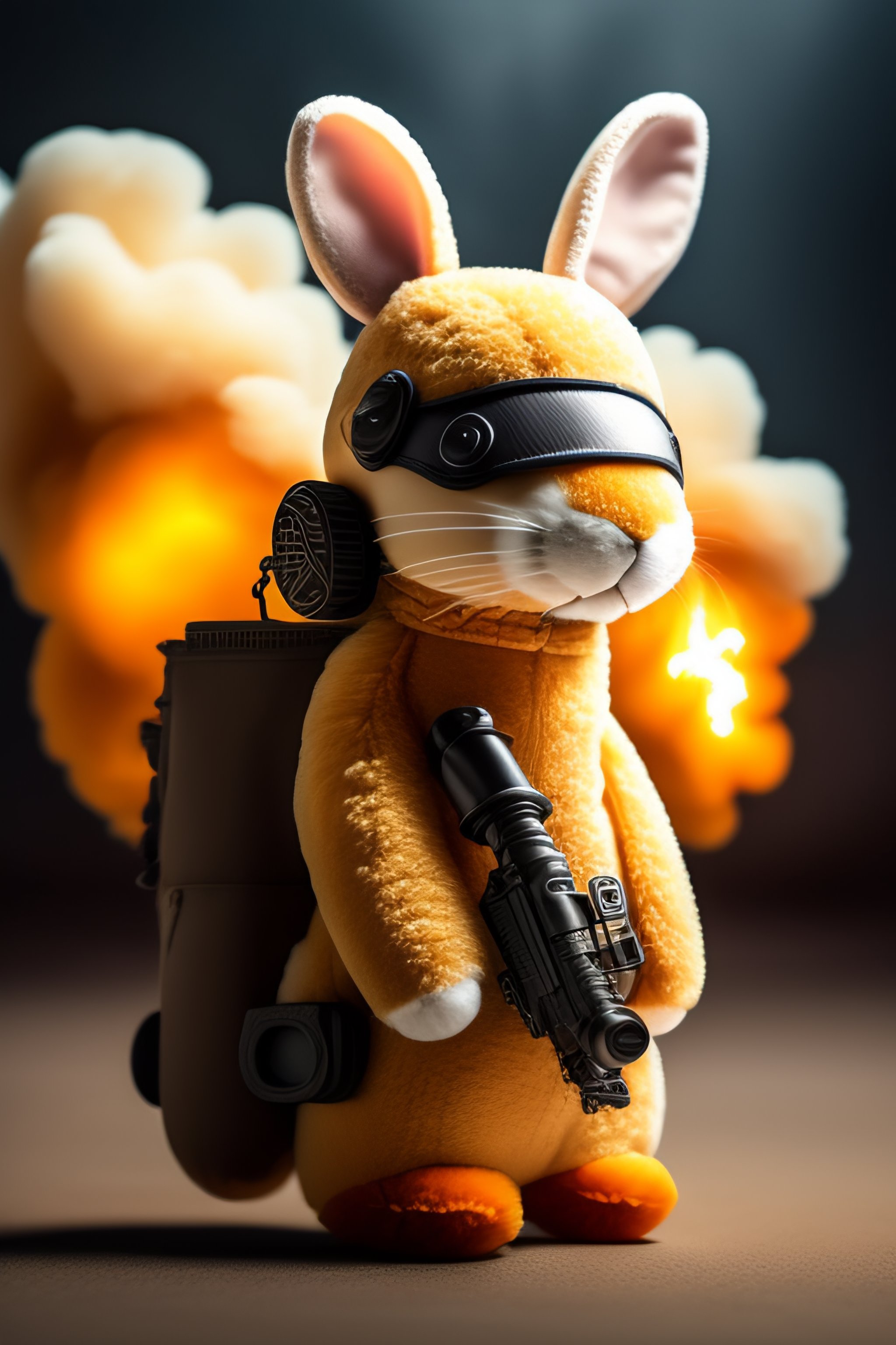 Lexica - Plush rabbit in a gas mask with a machine gun against the ...