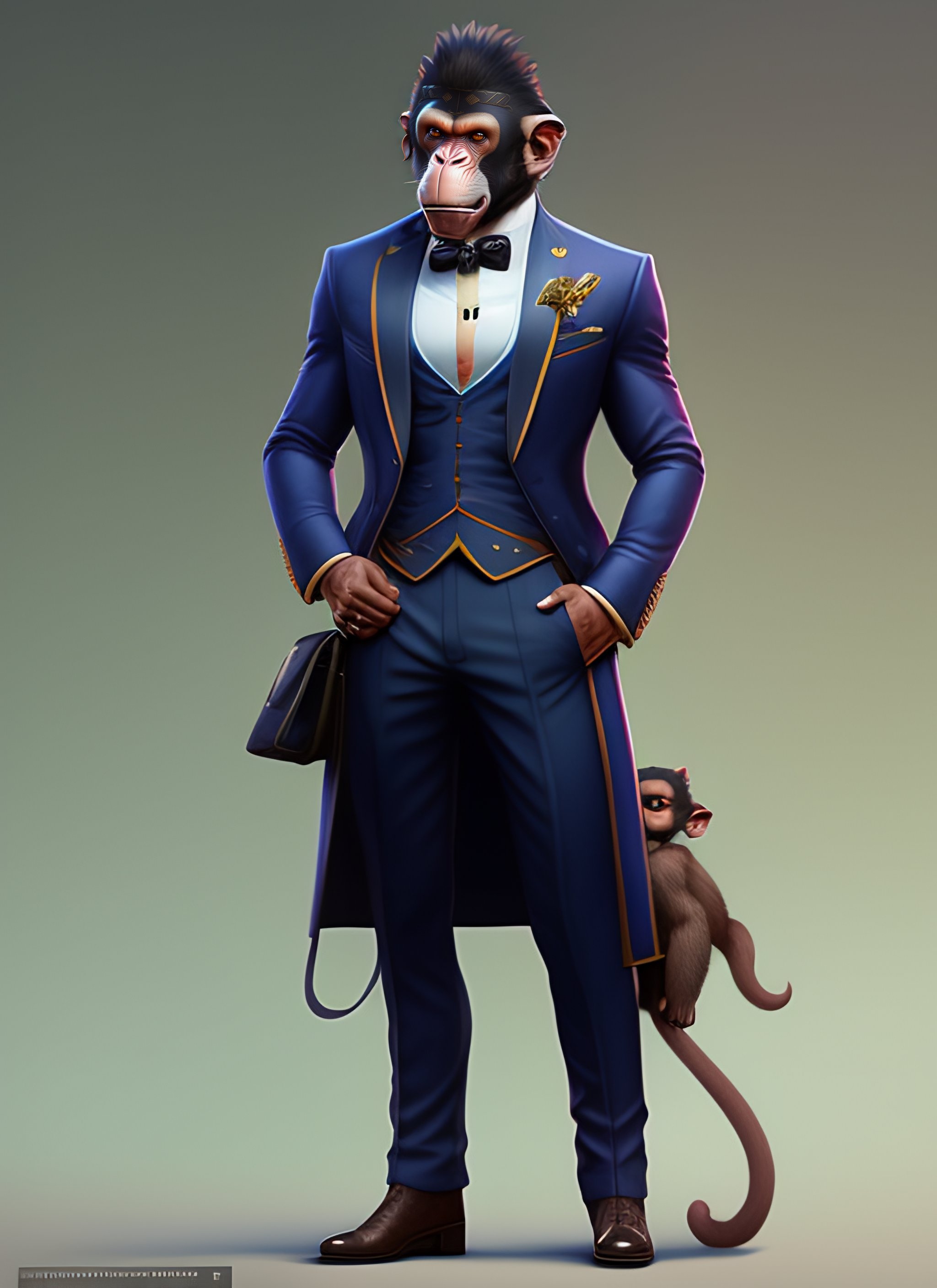 Lexica - Anthro furry humanoid monkey, three piece suit, checking watch ...