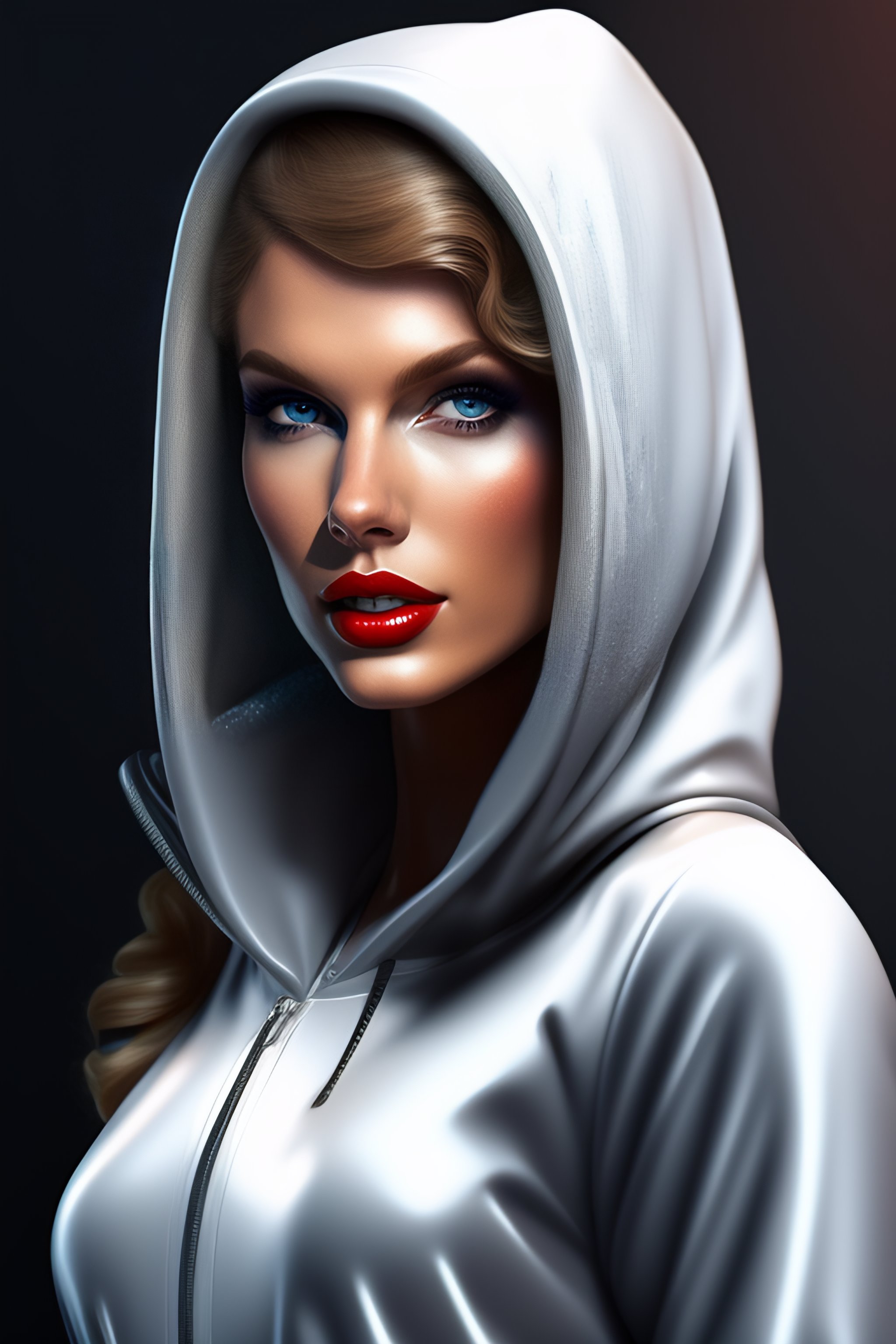Lexica - Taylor Swift wearing dark hood with white face skin alien ...