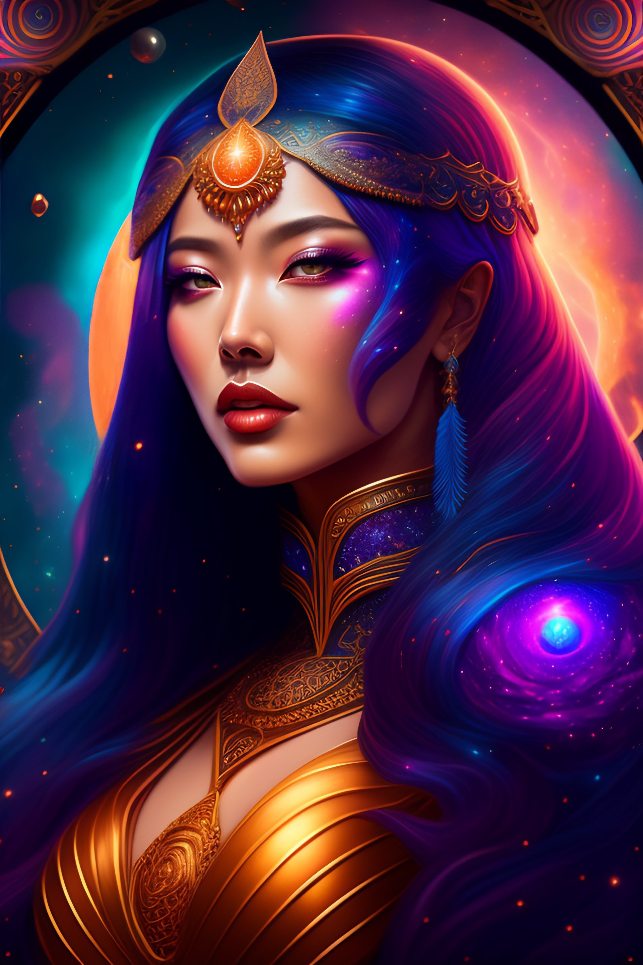 Lexica - Cosmic sorceress, nebulas, galactic, Concept art portrait by ...