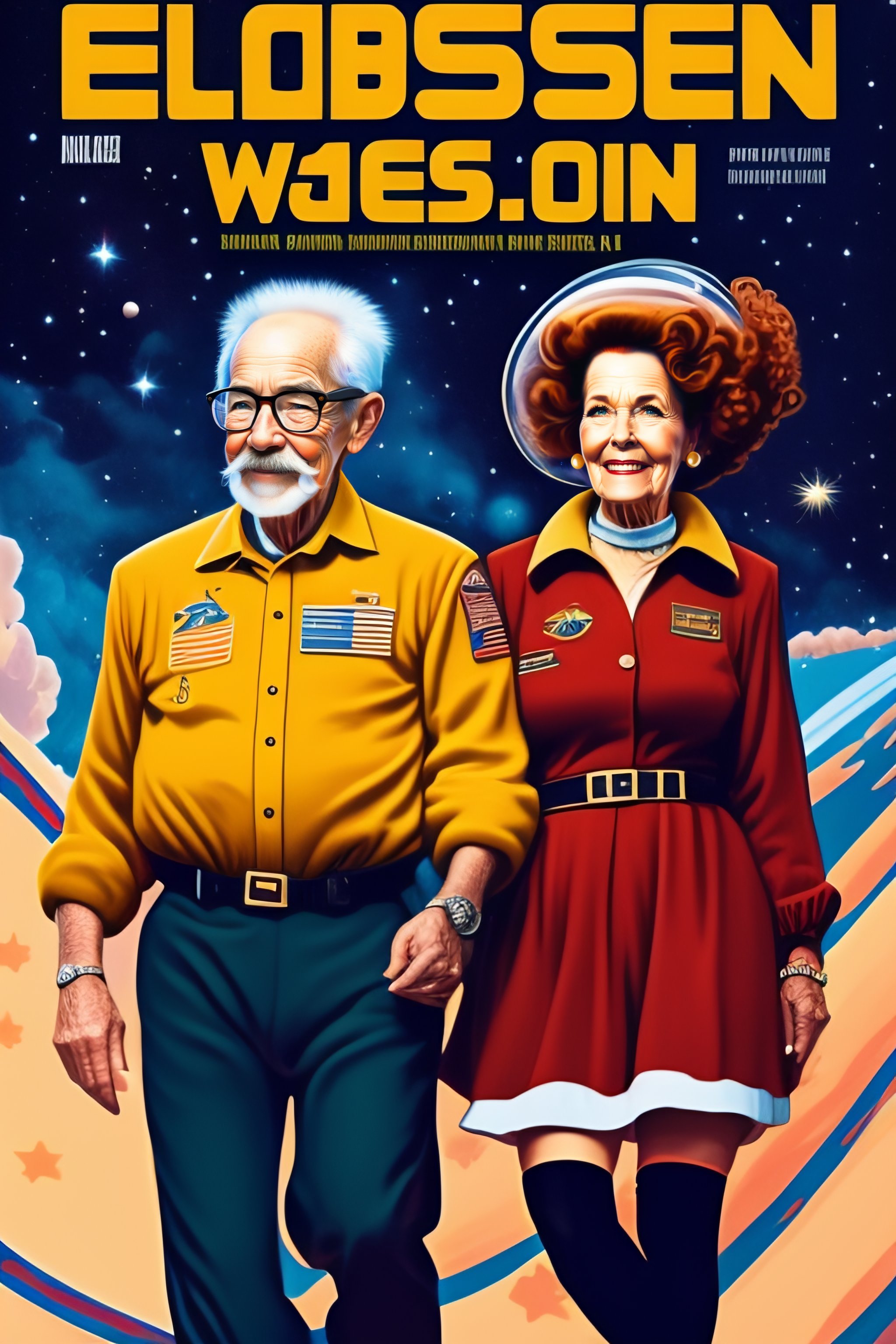 Lexica - Eldery husband and wife in Space, style of Bill Watterson
