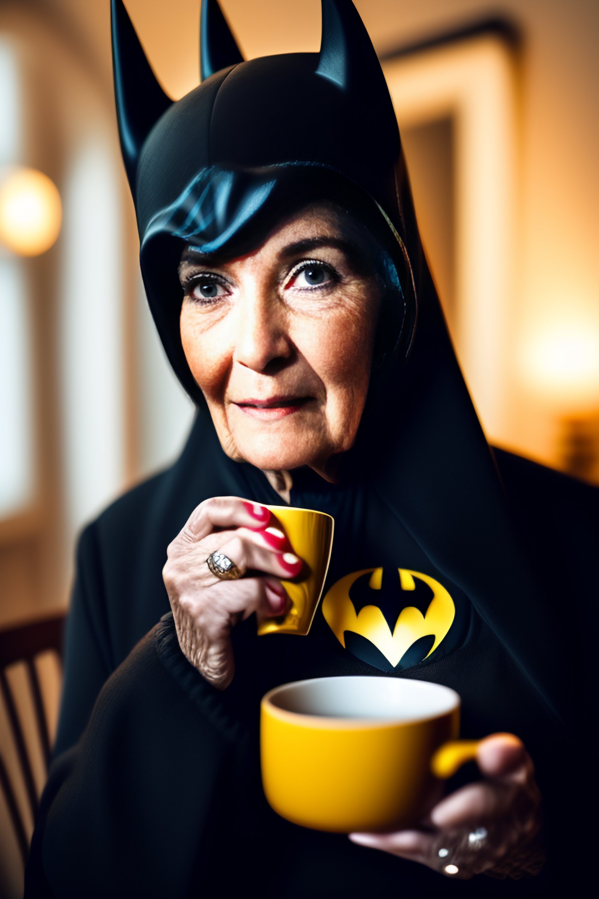 Lexica - Portrait of an elderly grandmother dressed in batman costume ...