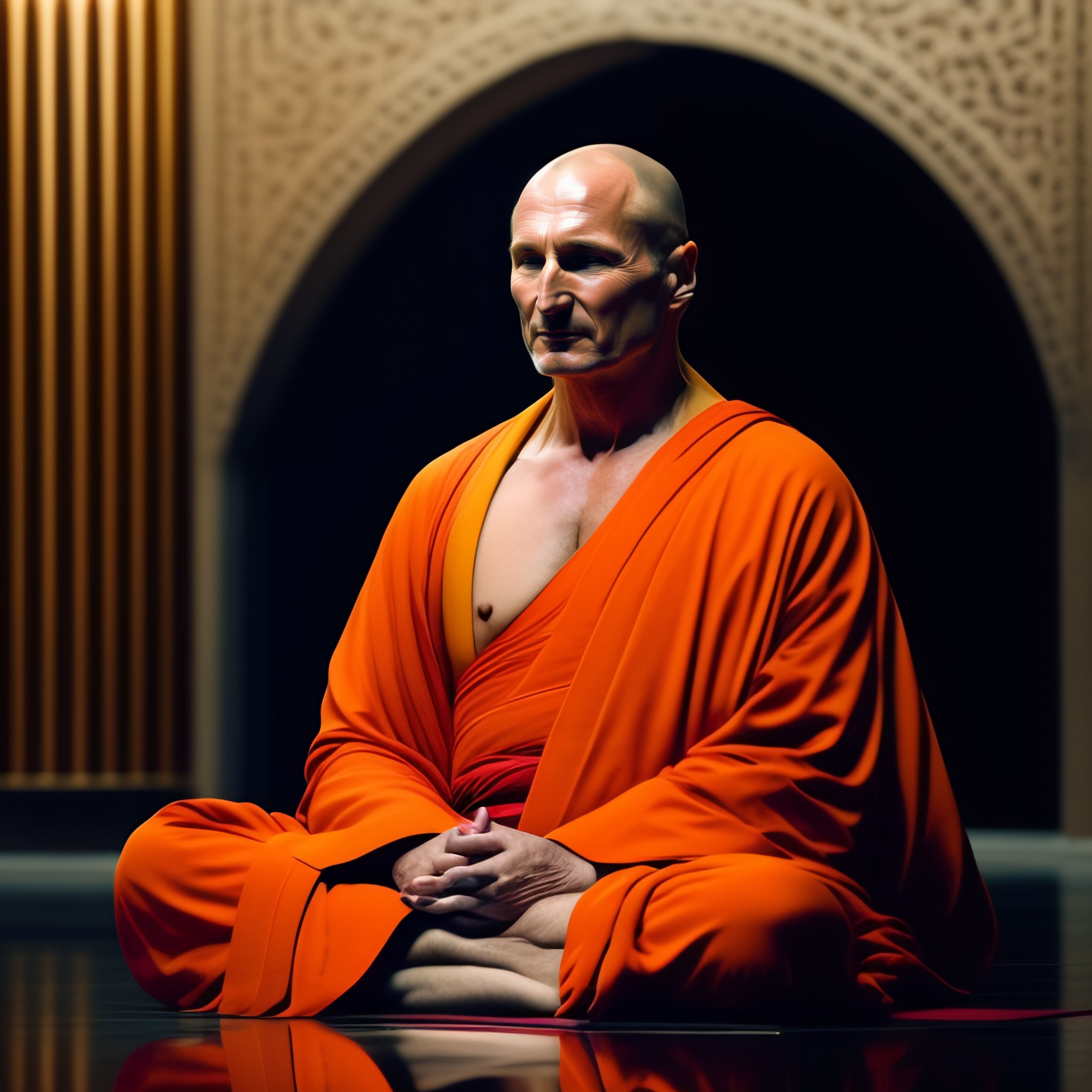 Lexica - Liam Neeson as a bald Buddhist priest practicing meditation ...