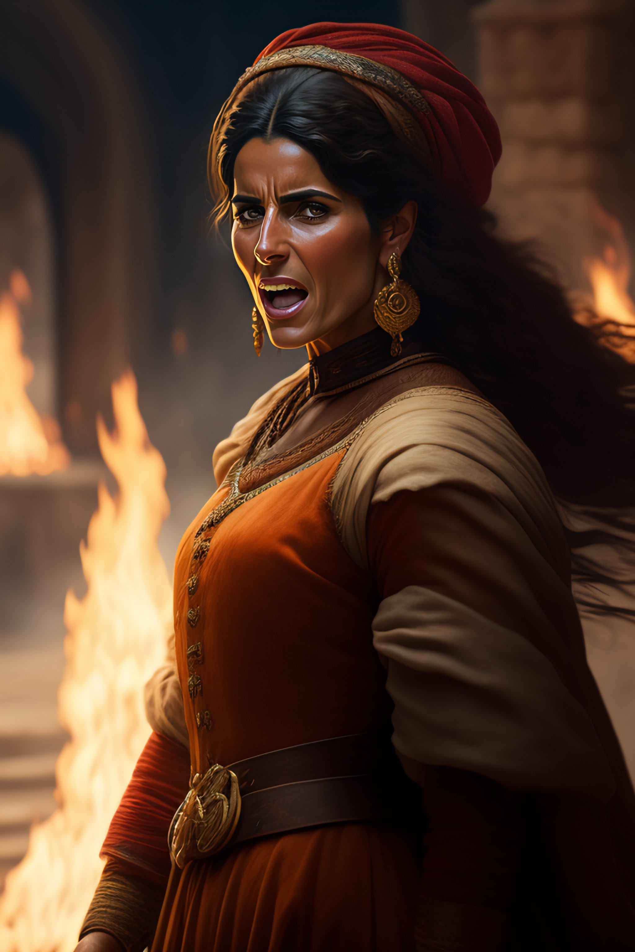 Lexica - Portrait of a spanish peasant woman shouting, hair up, wearing ...