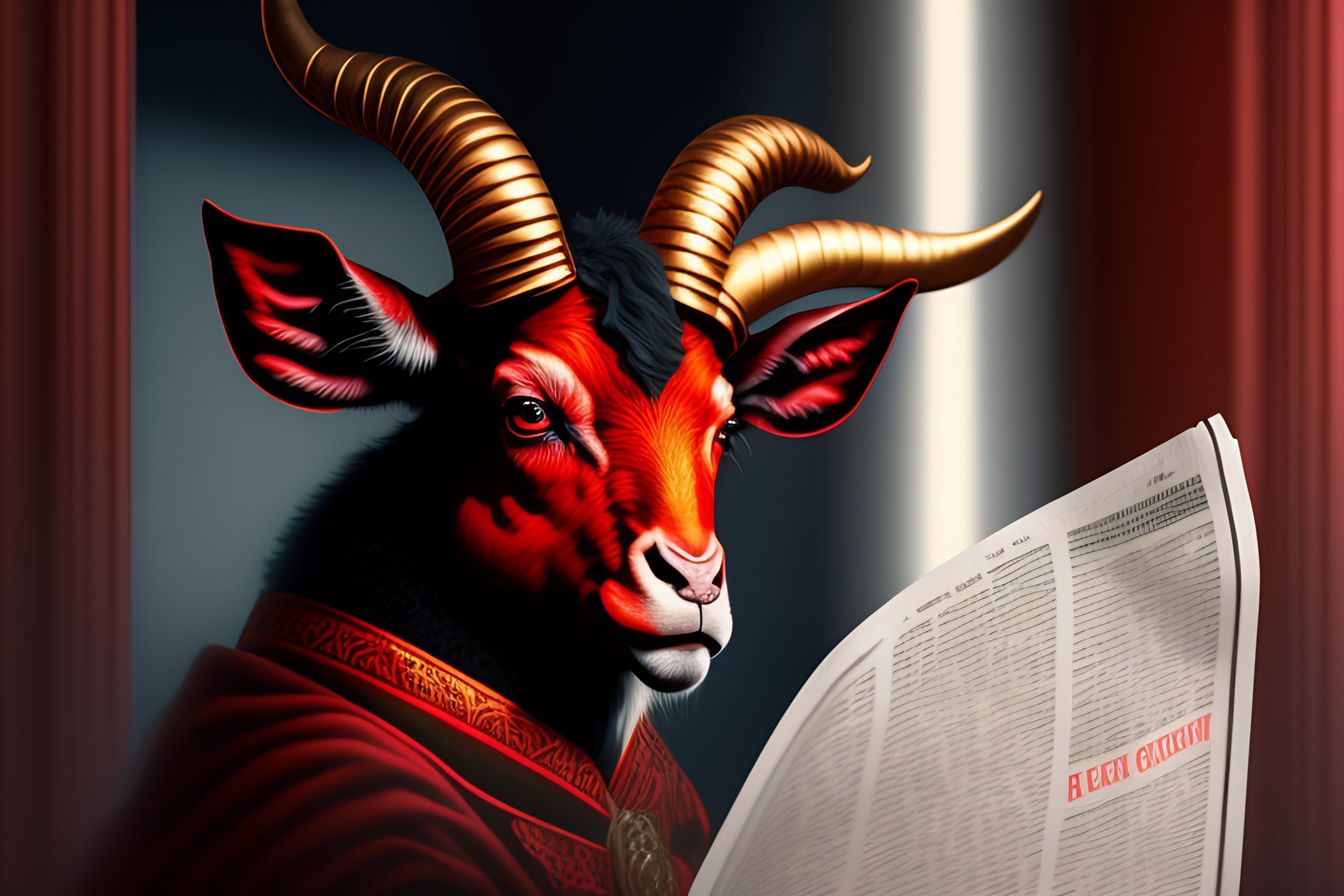 Lexica - A demonic and evil red goat reading a newspaper, concept art ...