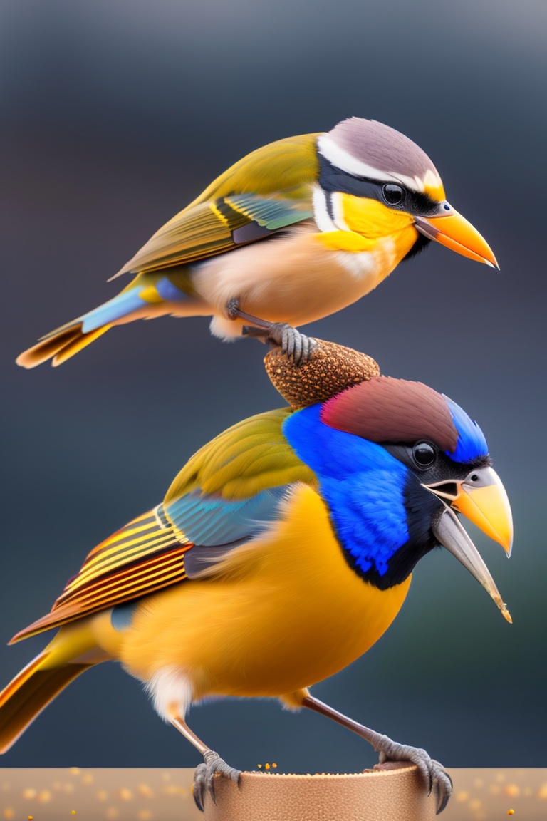 Lexica - Birds with seeds on their beaks, eating in a dry pat