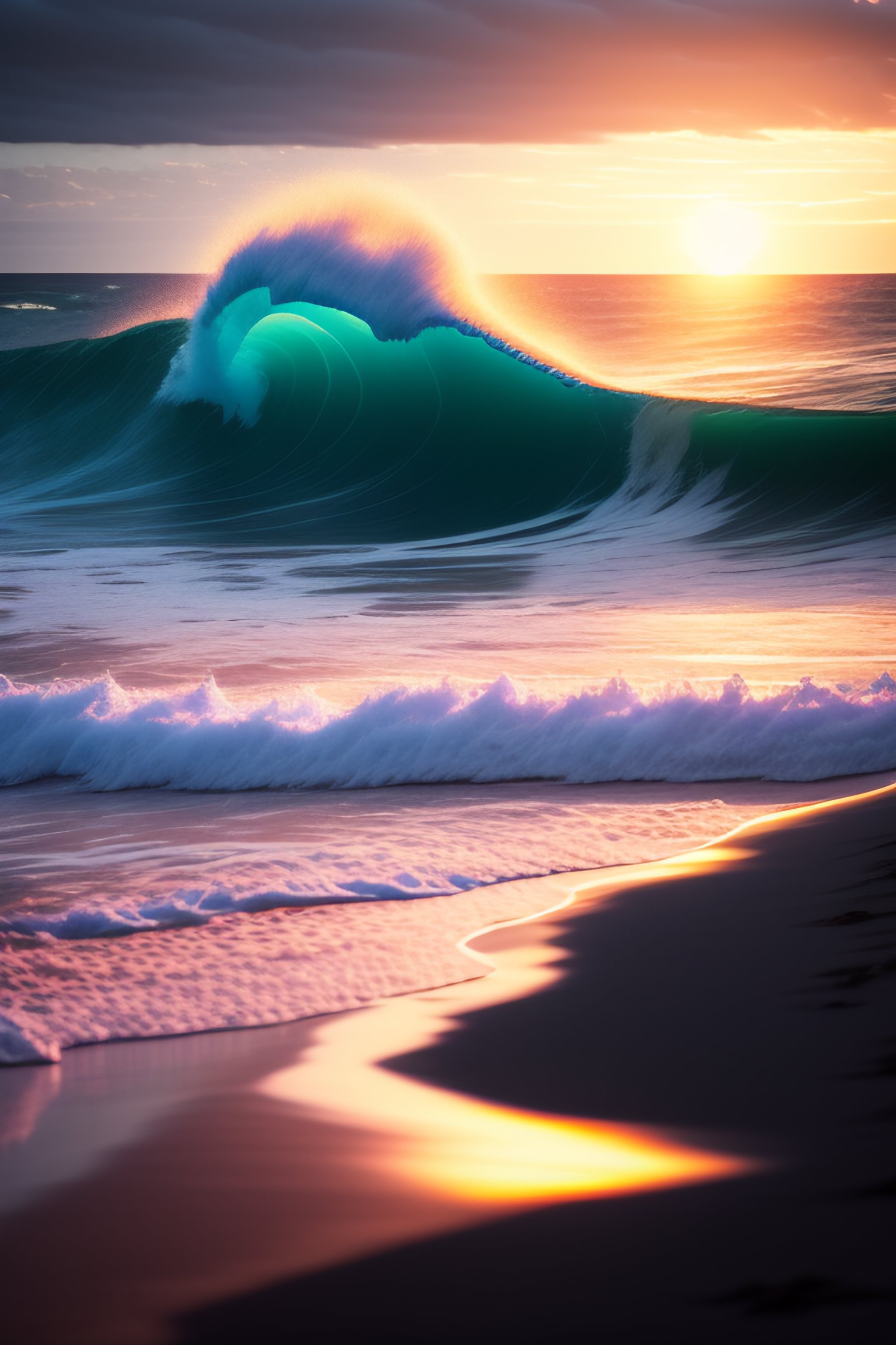 Lexica - Fire, rain, snow, wave, beach, sunset, mulitcolor ...