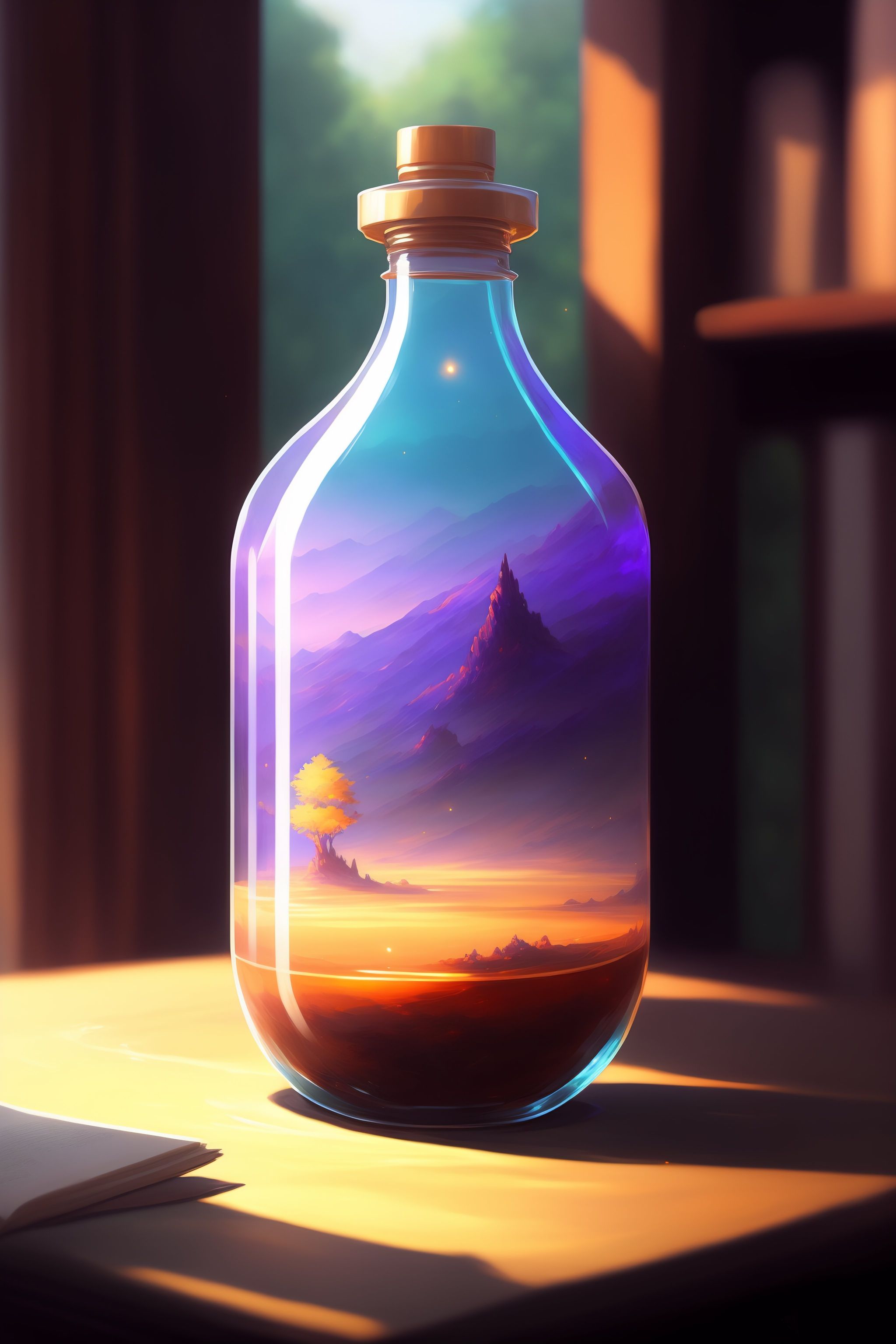 Lexica - Arcane style, one single colorful potion in a round bottle ...