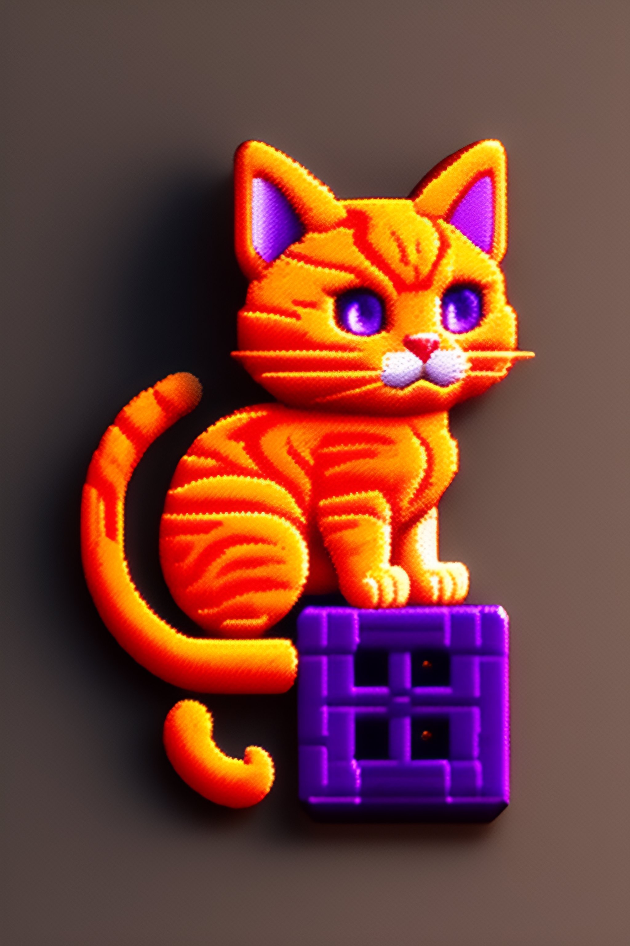 Lexica - A 2d 16-bit pixel orange cat video game sprite with purple ...