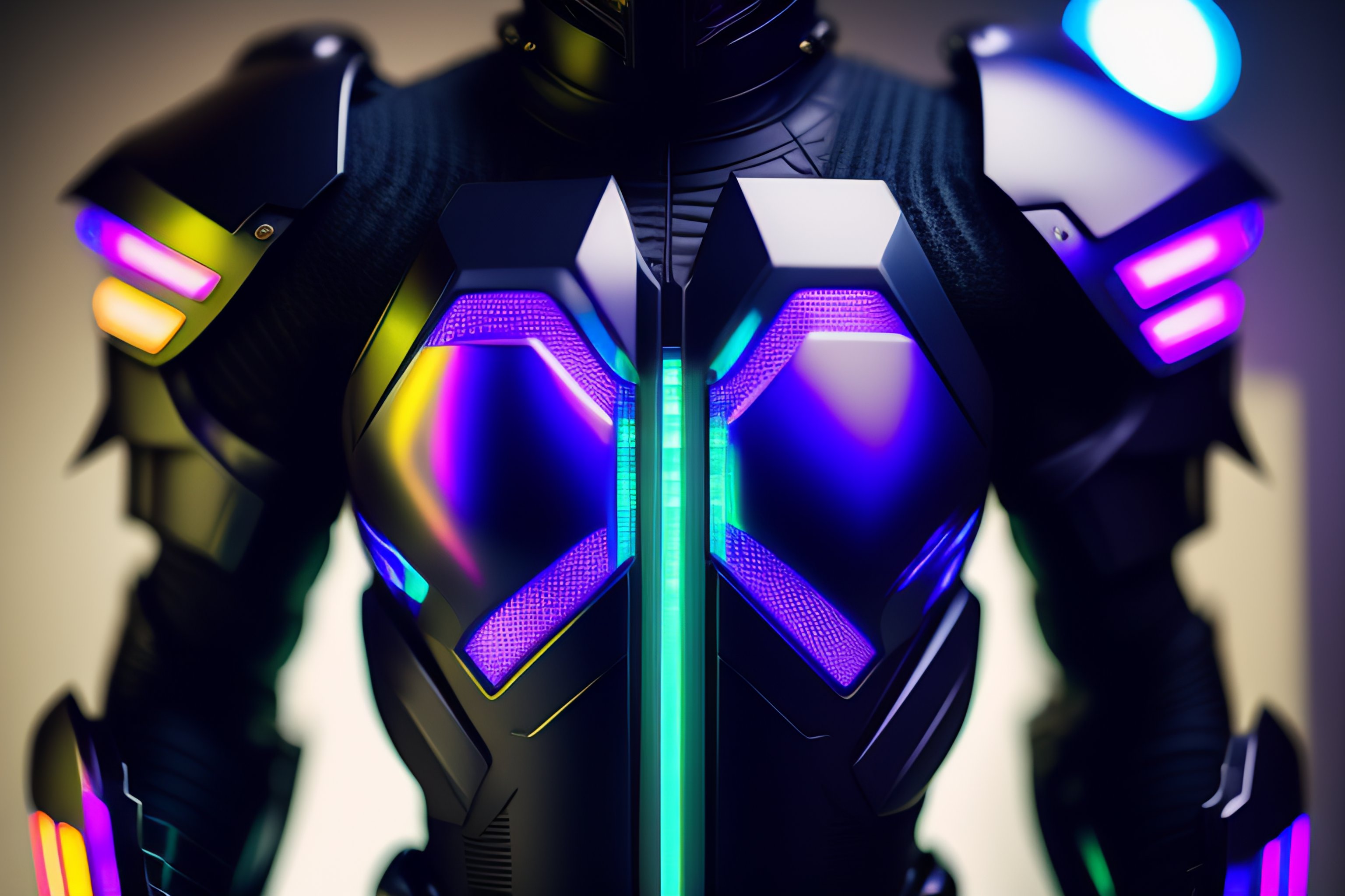 Lexica - A photograph of a cyberpunk armour made of black titanium and ...