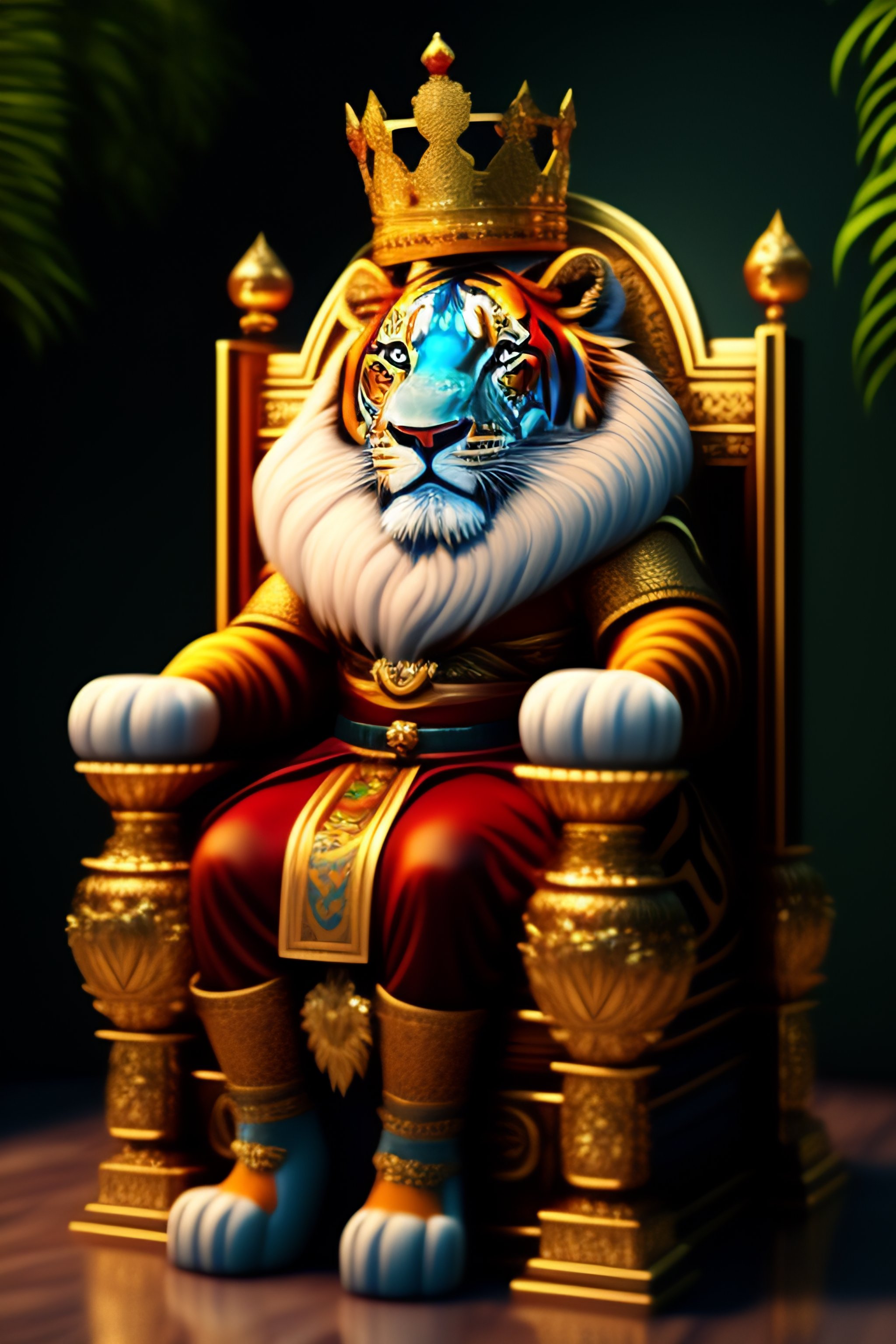 Lexica - King Lion sitting on throne, with crown, in jungle, lions ...