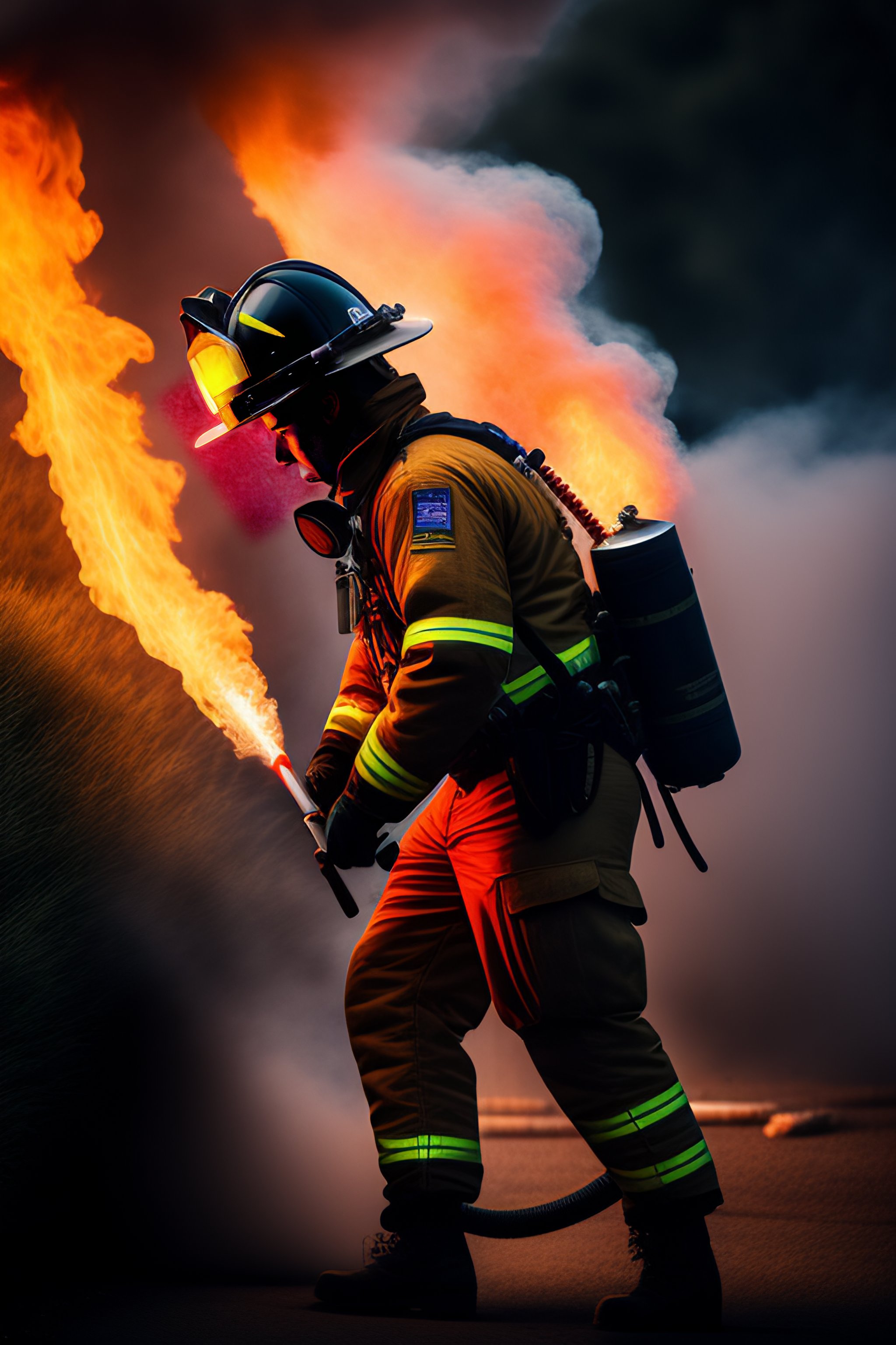 Lexica - A firefighter extinguishes a fire