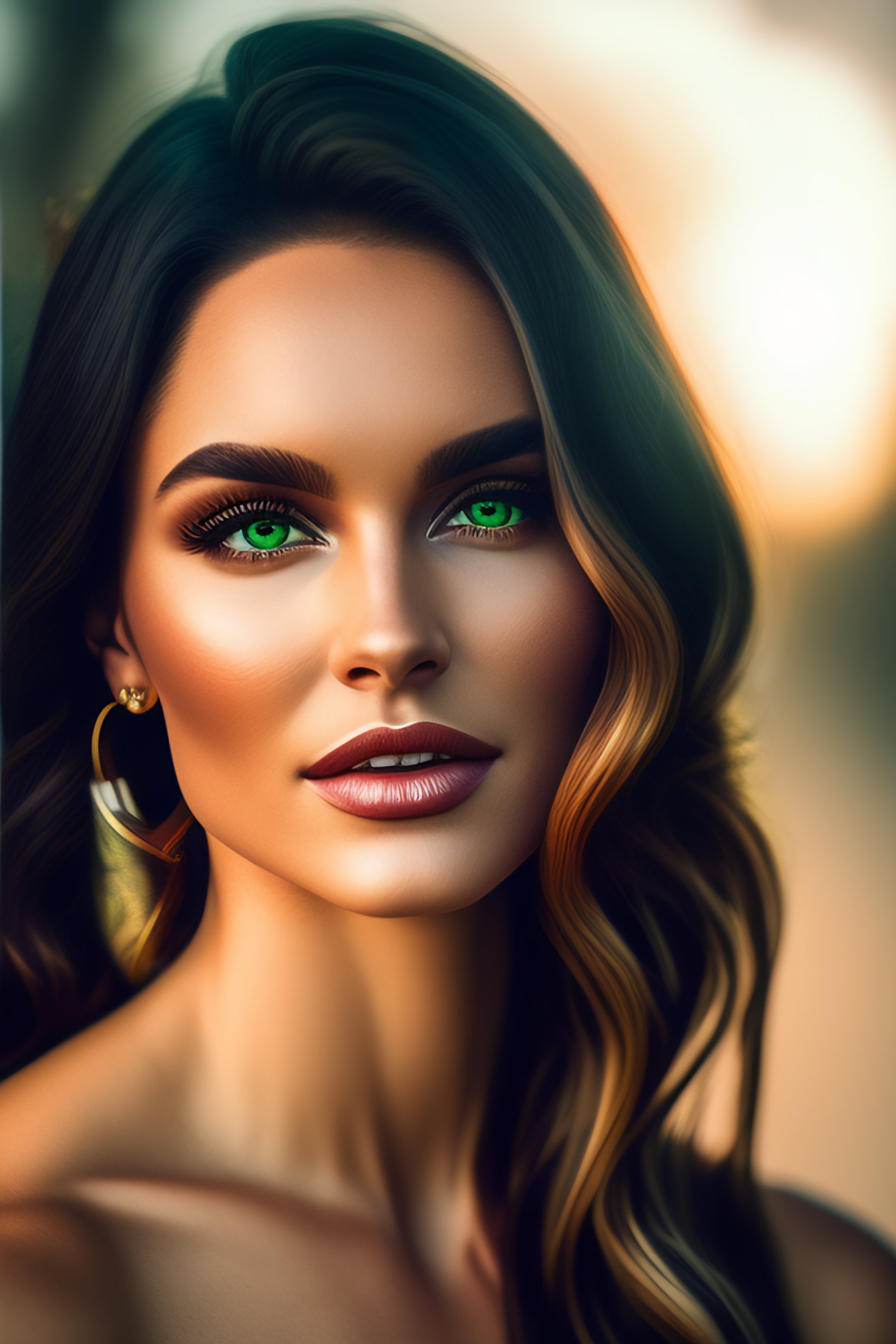 Lexica - A portrait of a beautiful brune caucasian woman with green ...