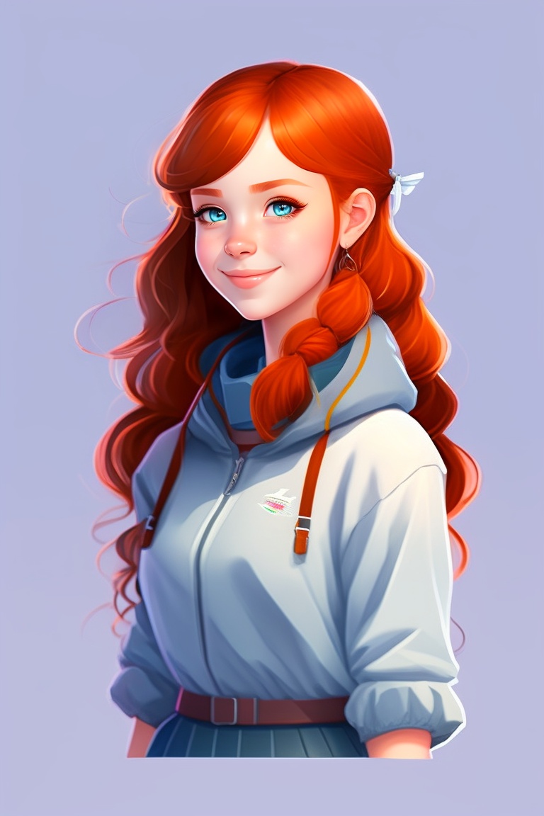 Lexica - I want a 2d illustration of a ginger teen girl, with freckles ...
