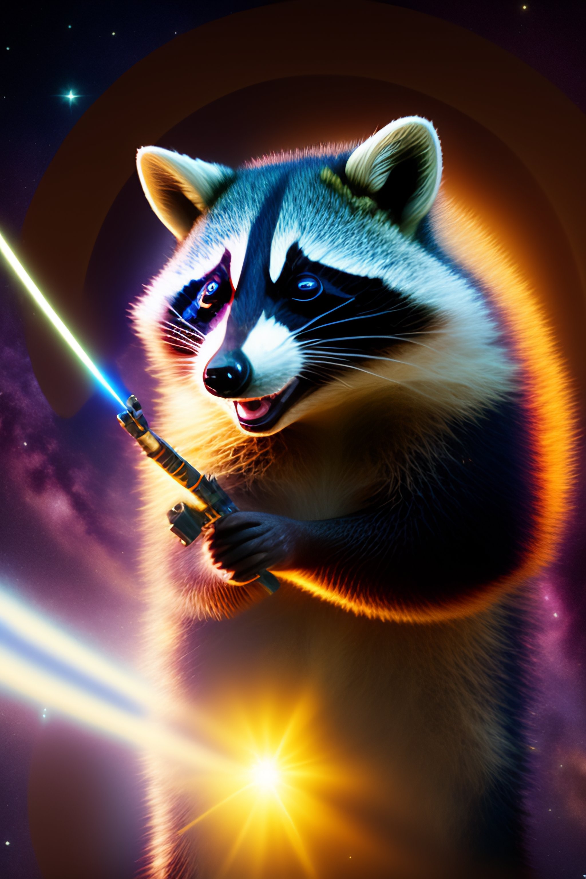 Lexica - Angry raccoon shooting laser gun in space