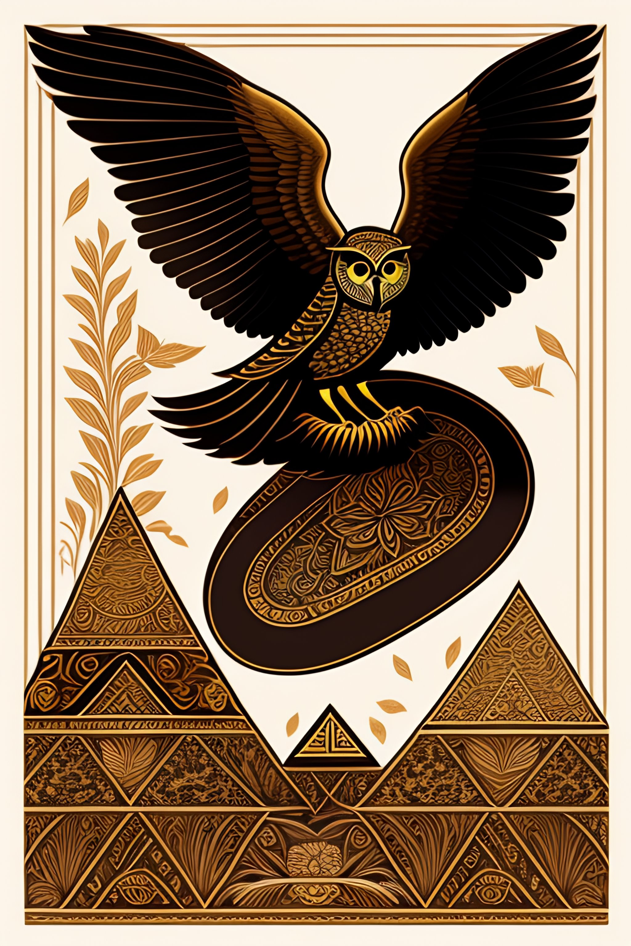 Lexica - A owl flying over pyramid with back view and serpent rising ...
