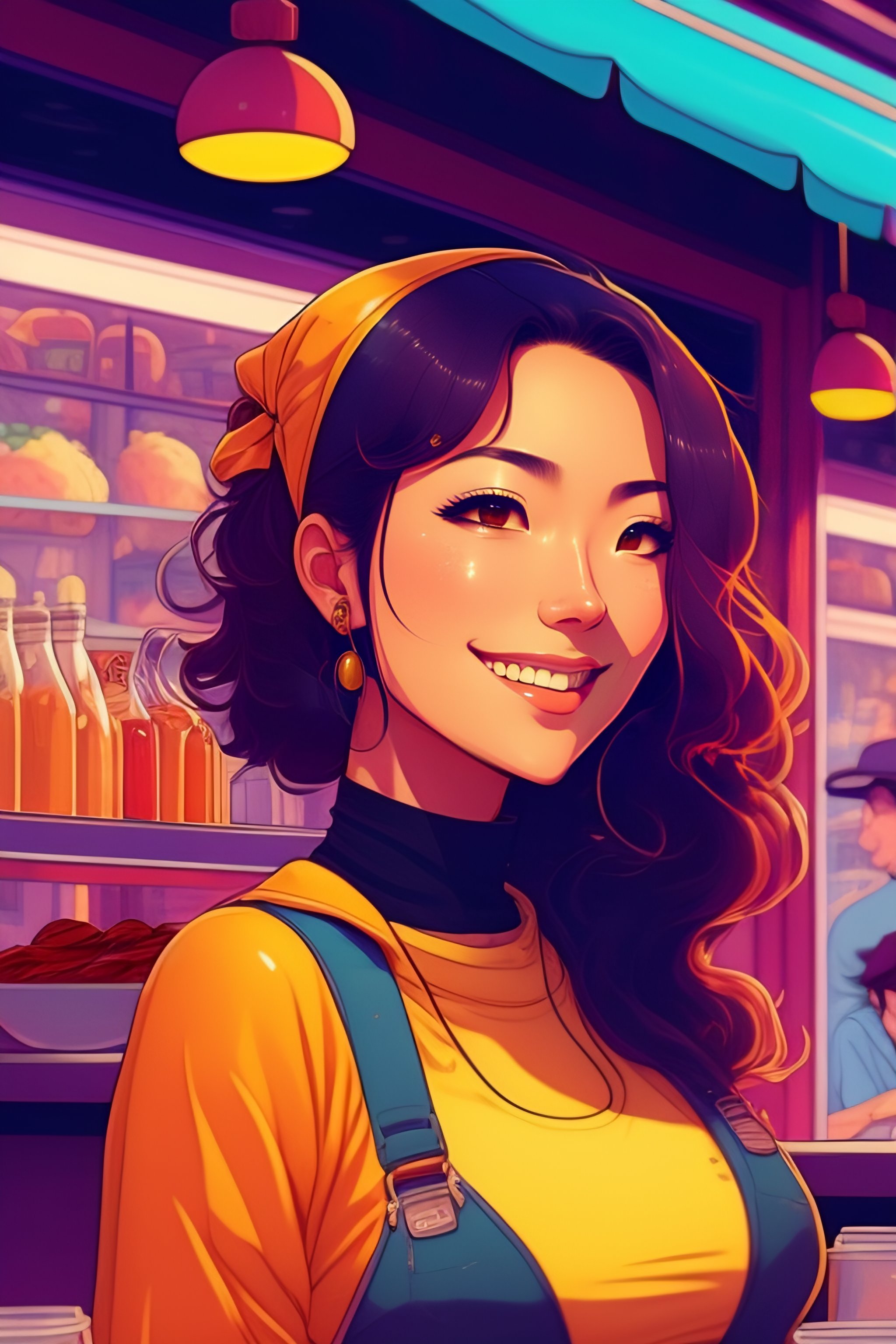 Lexica - Photo of a smiling attractive woman at a cafe, style of laurie ...