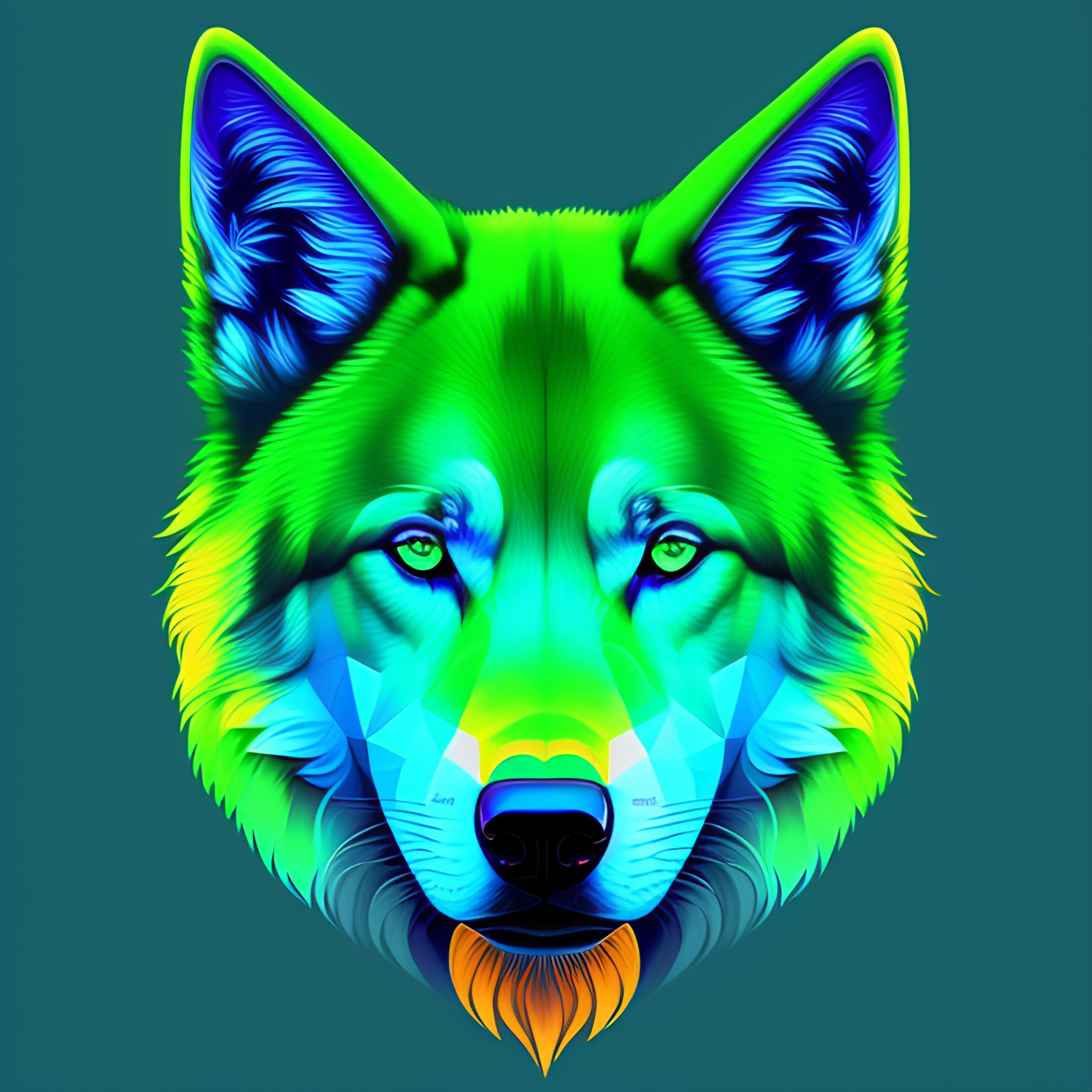 Lexica - Geometric figure of a neon blue and green wolf face