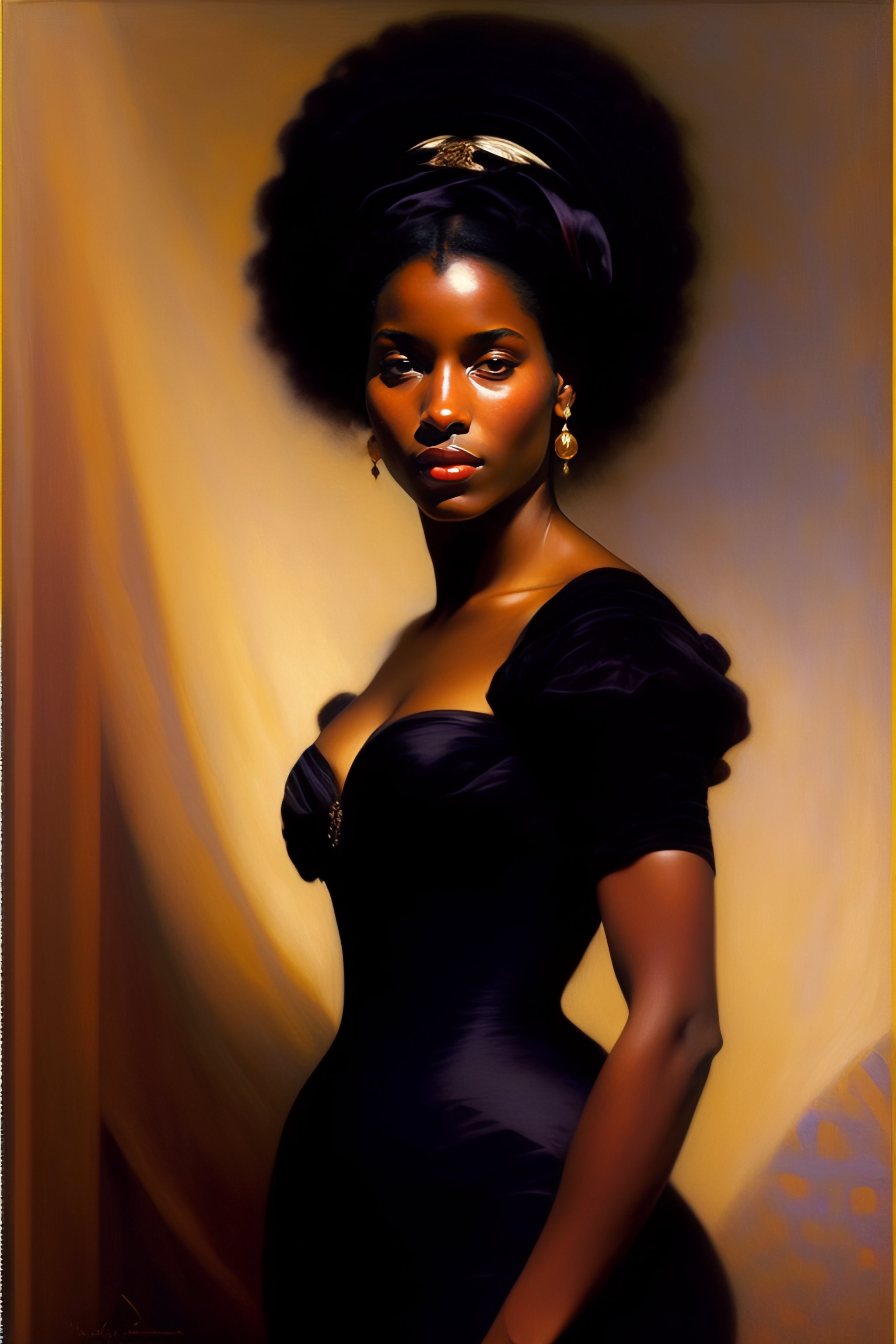 Lexica - Vivid painting of attractive black woman in tight dress with ...
