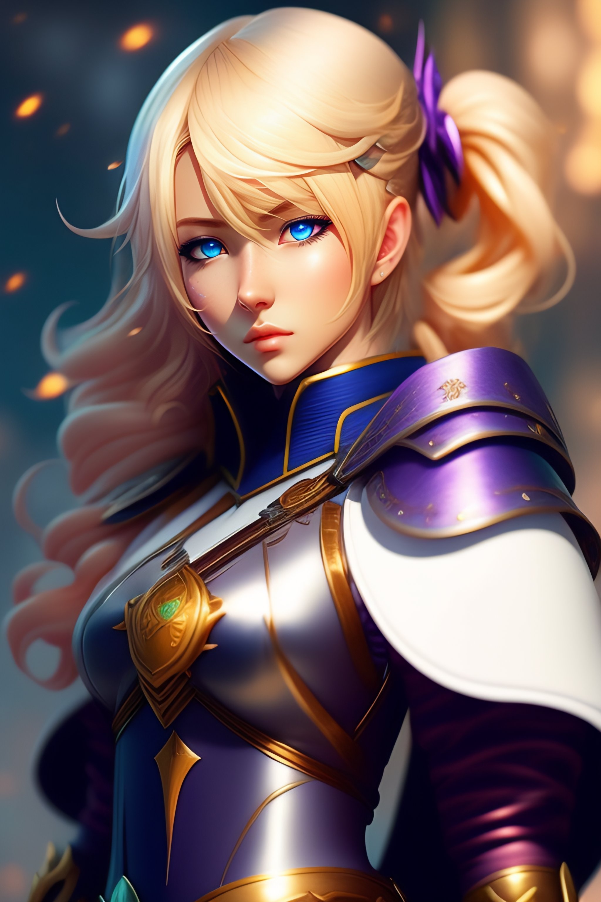 Lexica - Magical knight, anime girl, blonde short hair, scowl