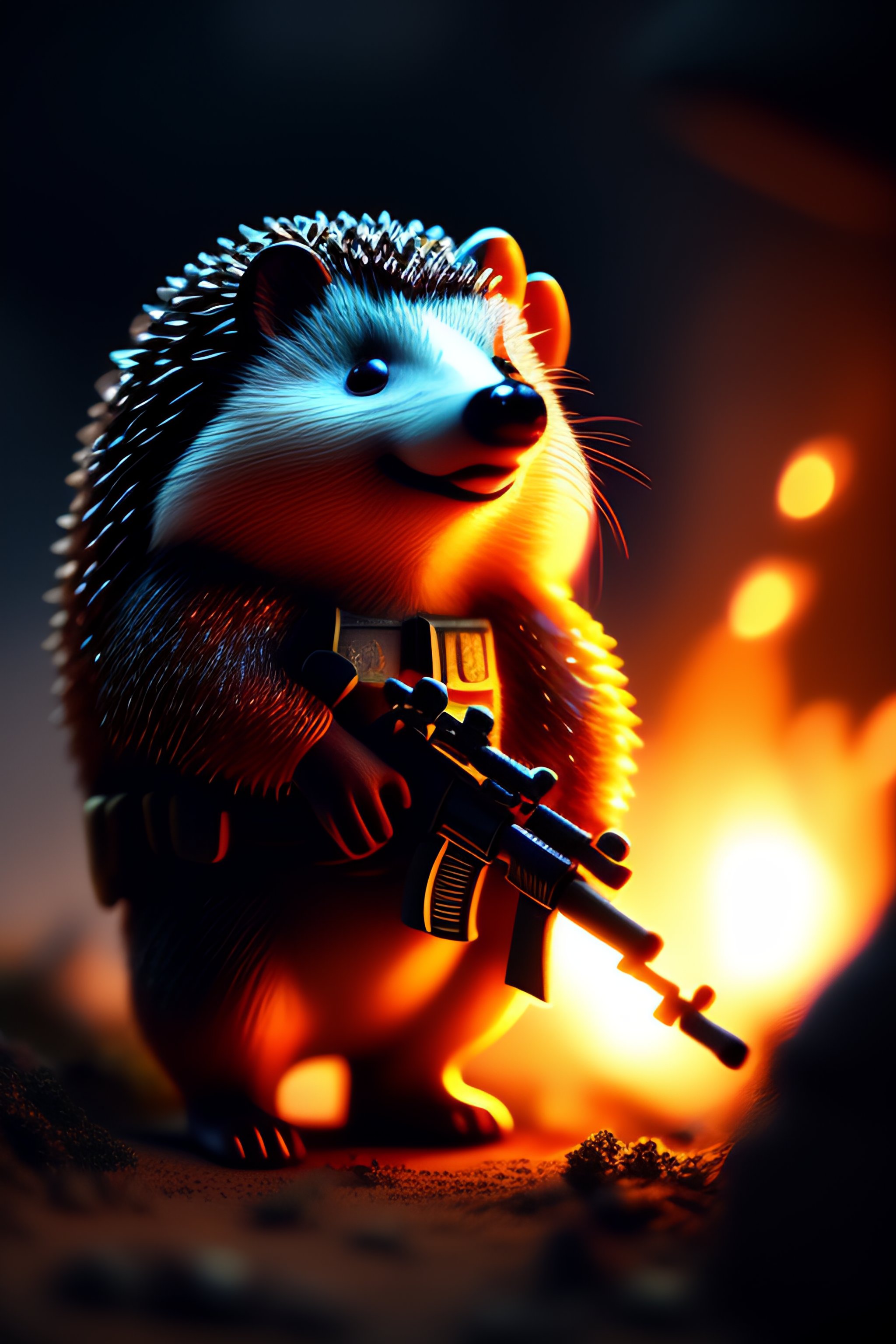 Lexica - An exhausted hedgehog at the frontlines in the army at night ...