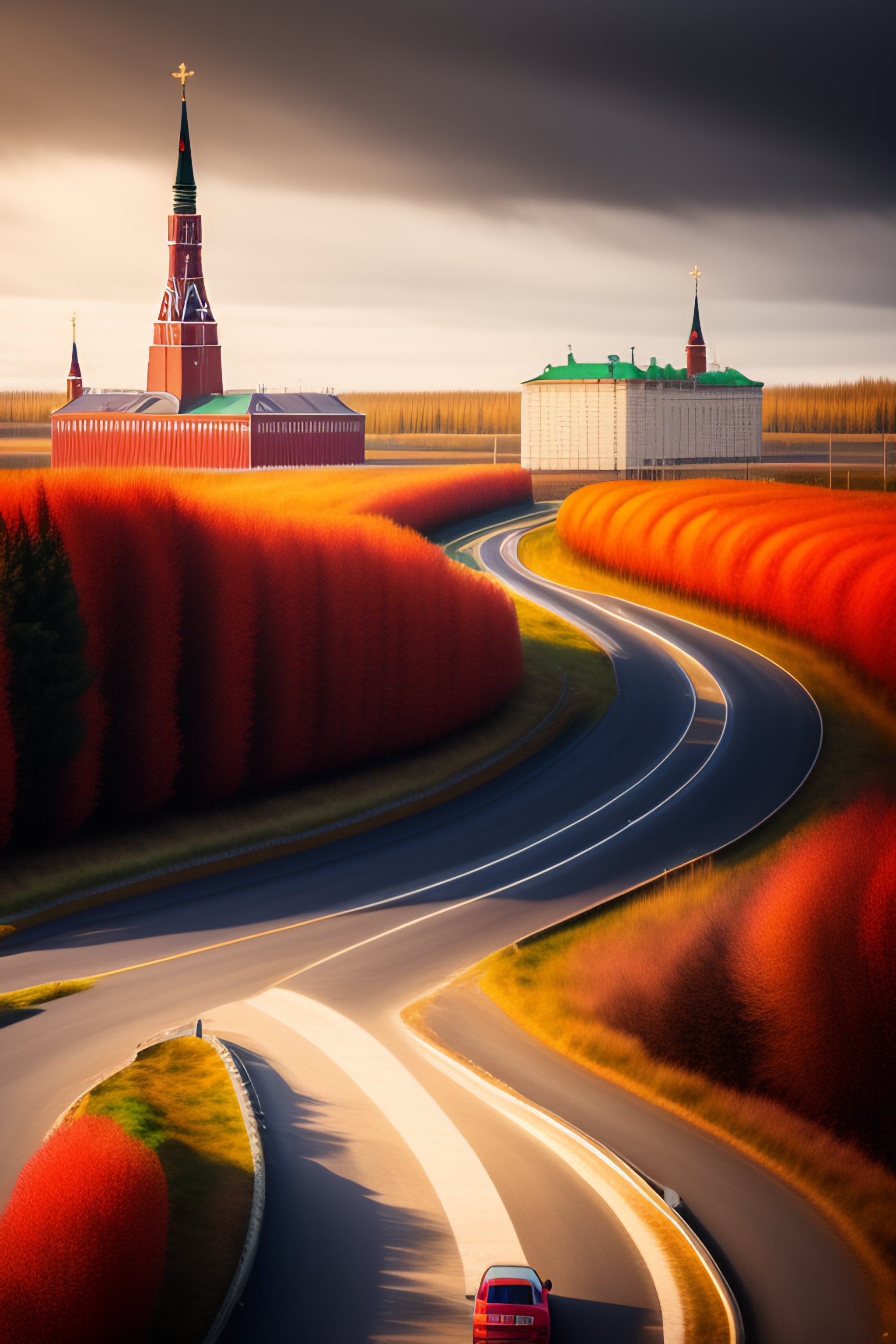 Lexica - A small Soviet town near a traffic circle road, autumn ...