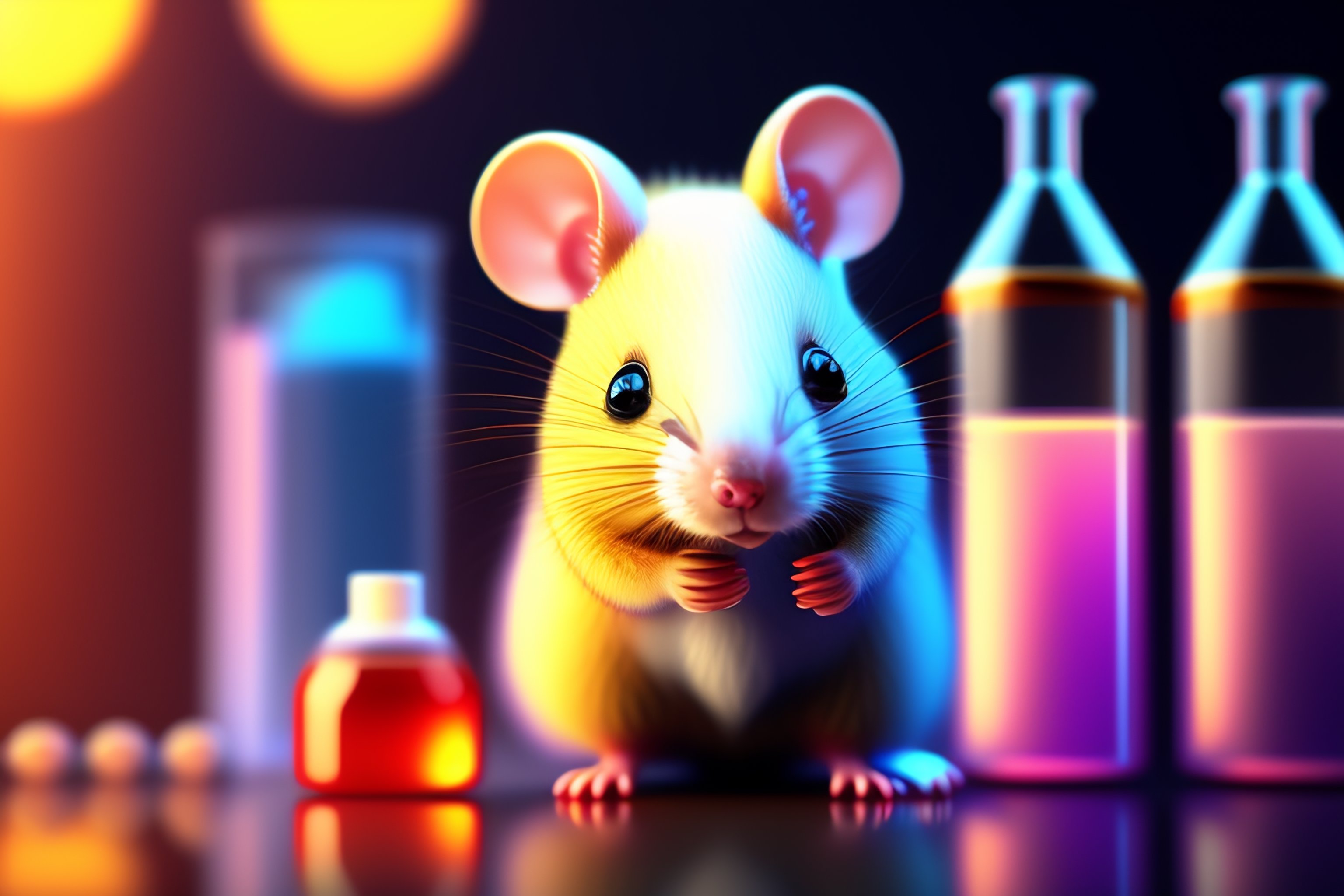 Lexica - A 3d render of a cute fuzzy pet rat dressed in a white lab ...