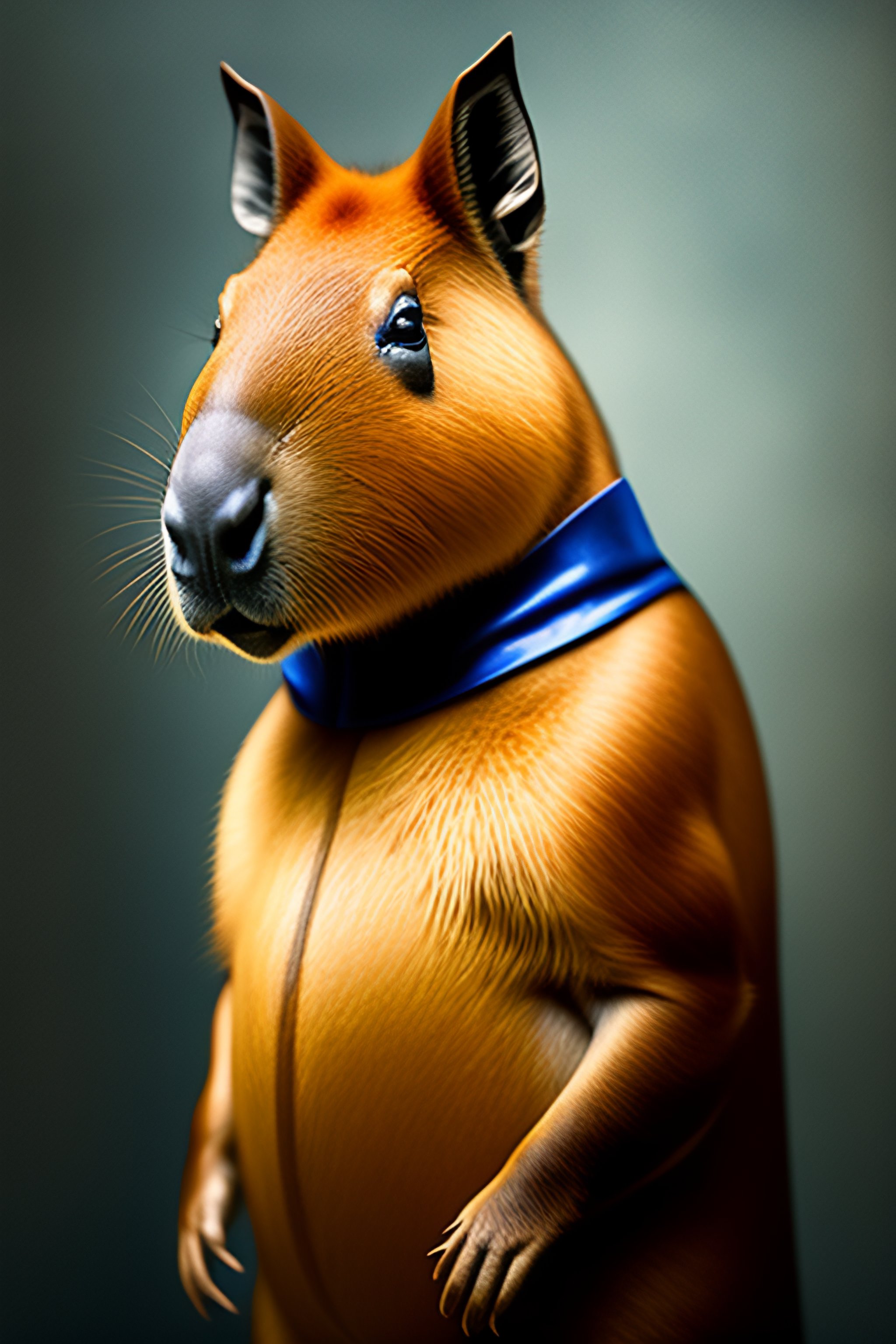 Lexica - Portrait of a capybara with muscles dressed as a superhero