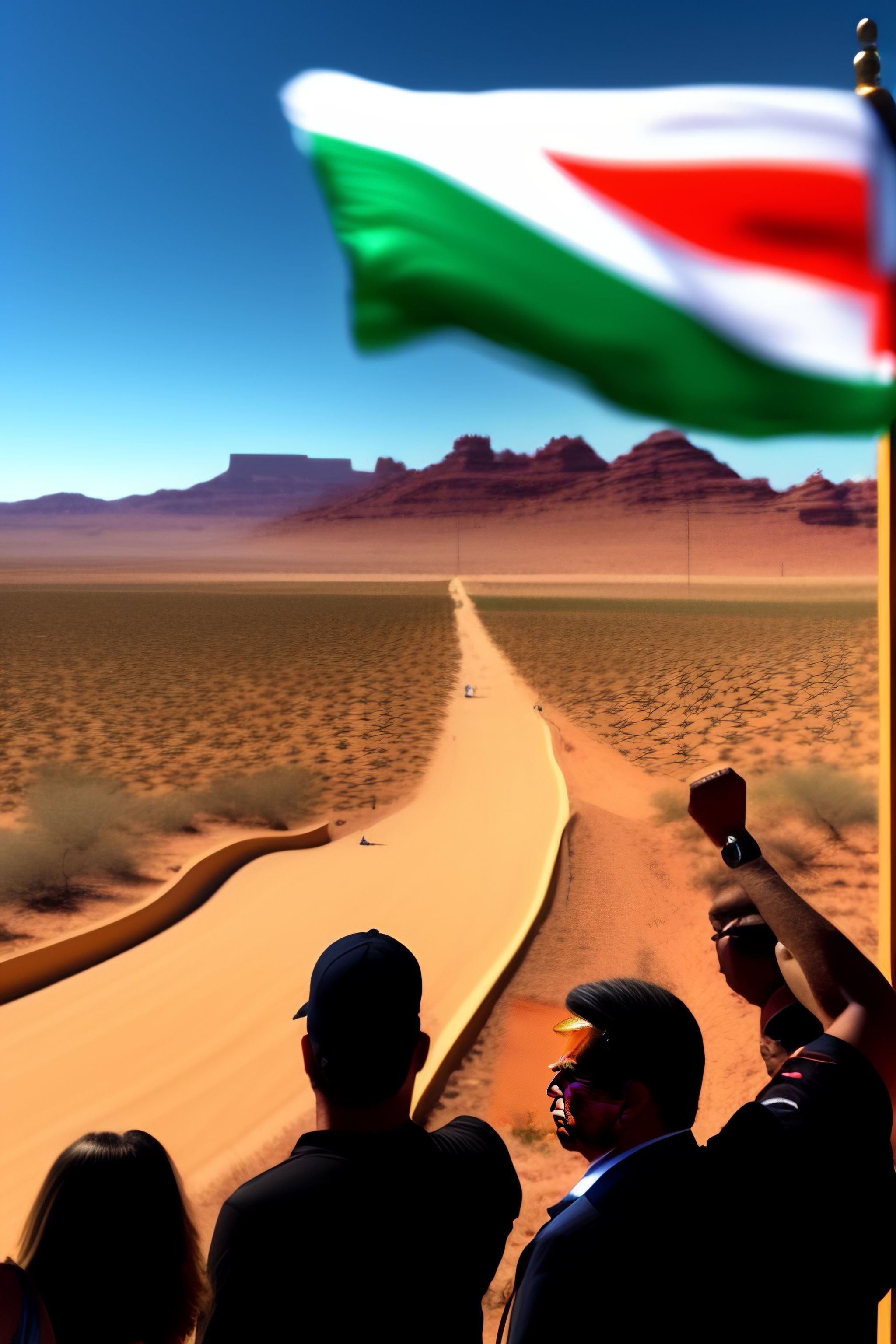 Lexica - Donald Trump at the Mexican border raising his fist, at the ...