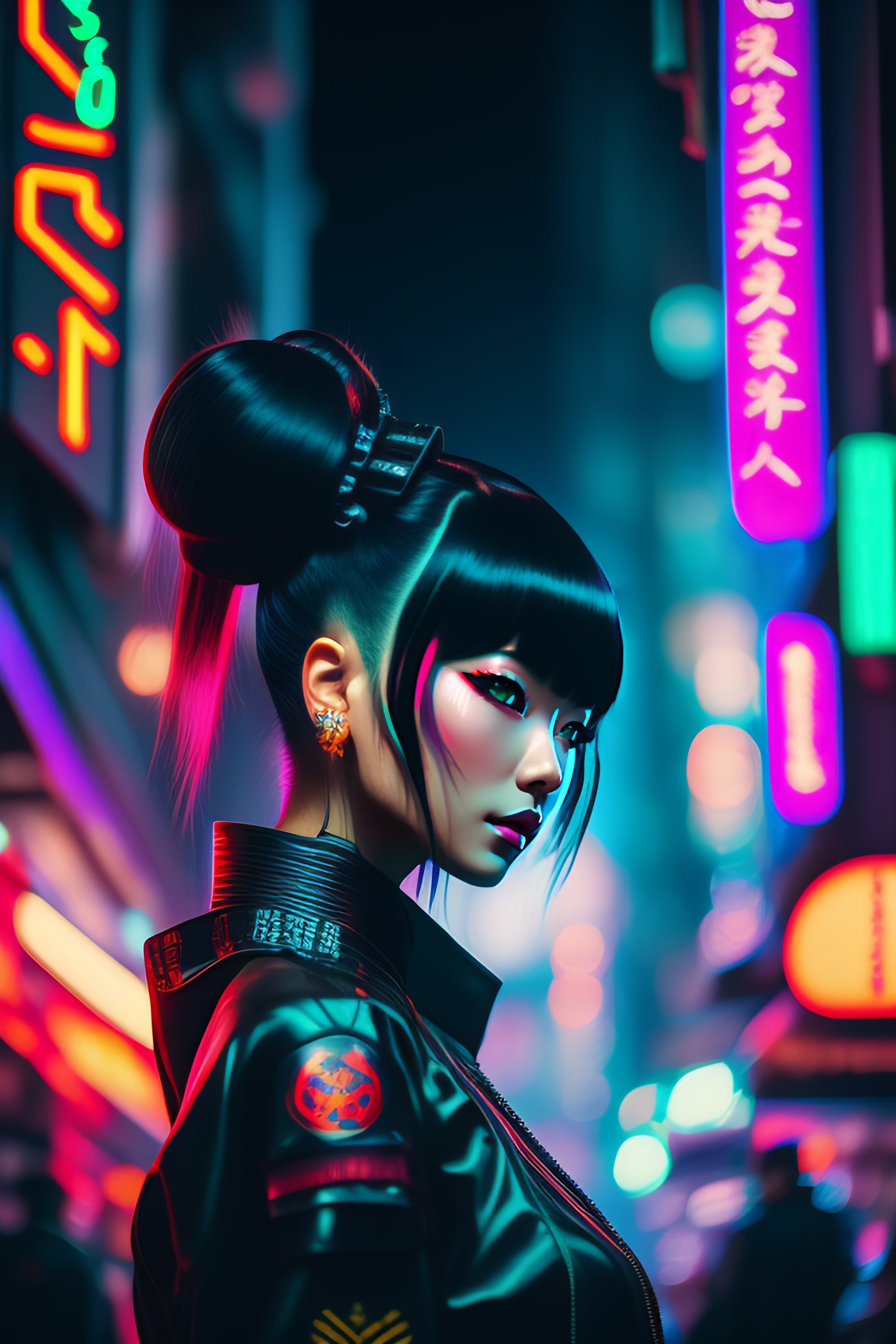 Lexica - Full body,Cyber goth Geisha in a tokyo city, Pretty Face ...