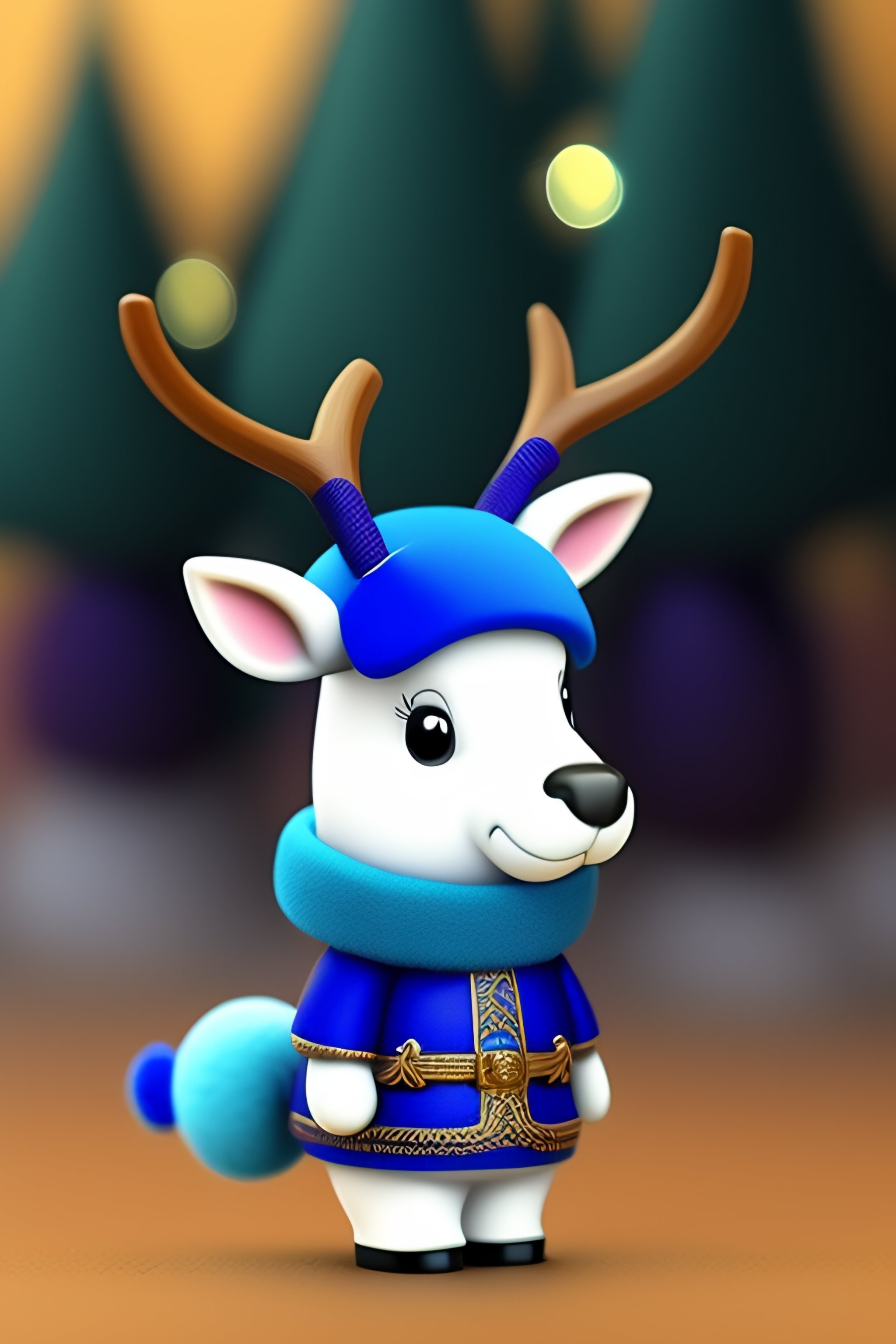 Lexica - A reindeer cartoon, wearing a blue round hut, in Echiro oda style
