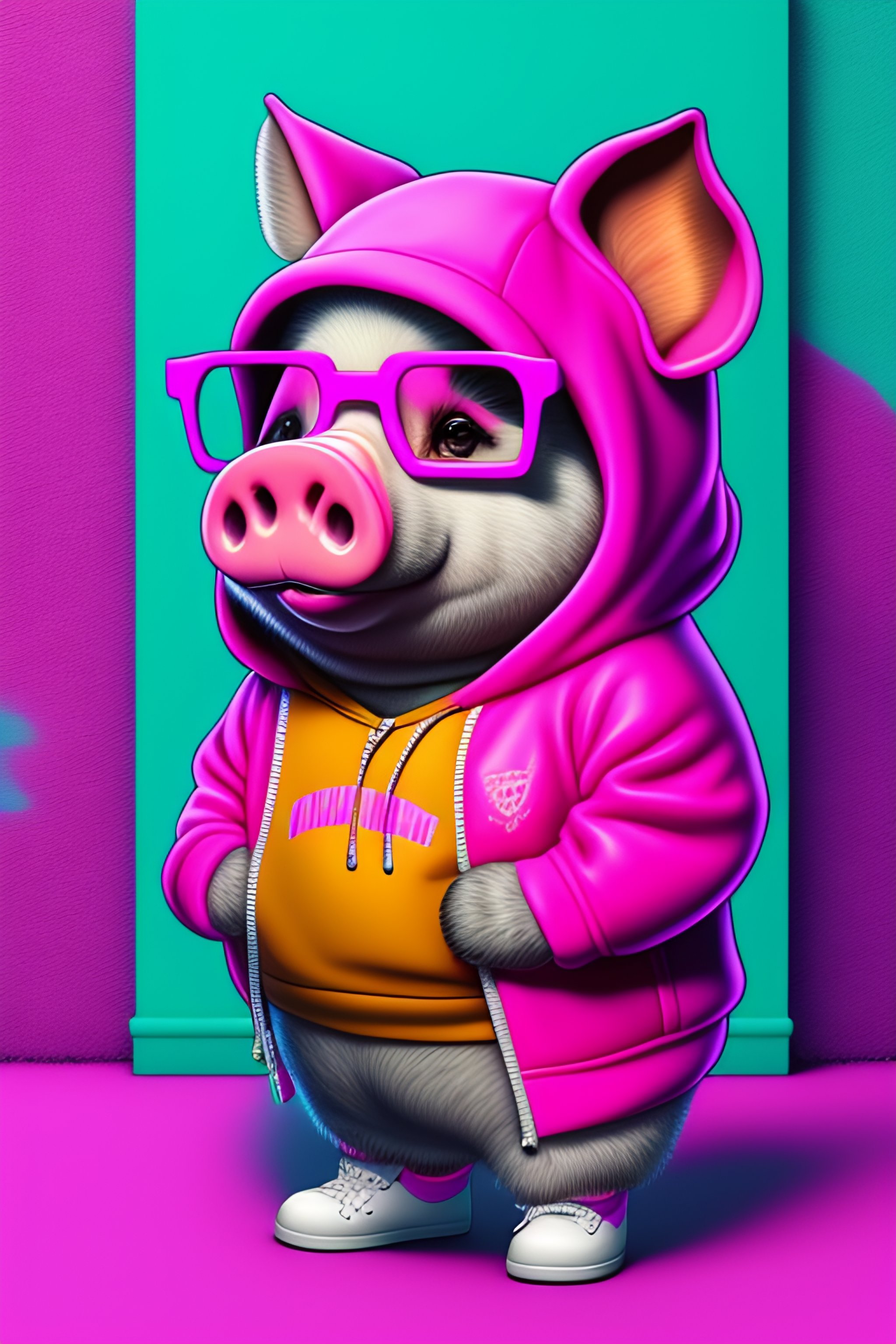 Lexica - A stuffed pig wearing a pink hoodie and glasses, graffiti art ...