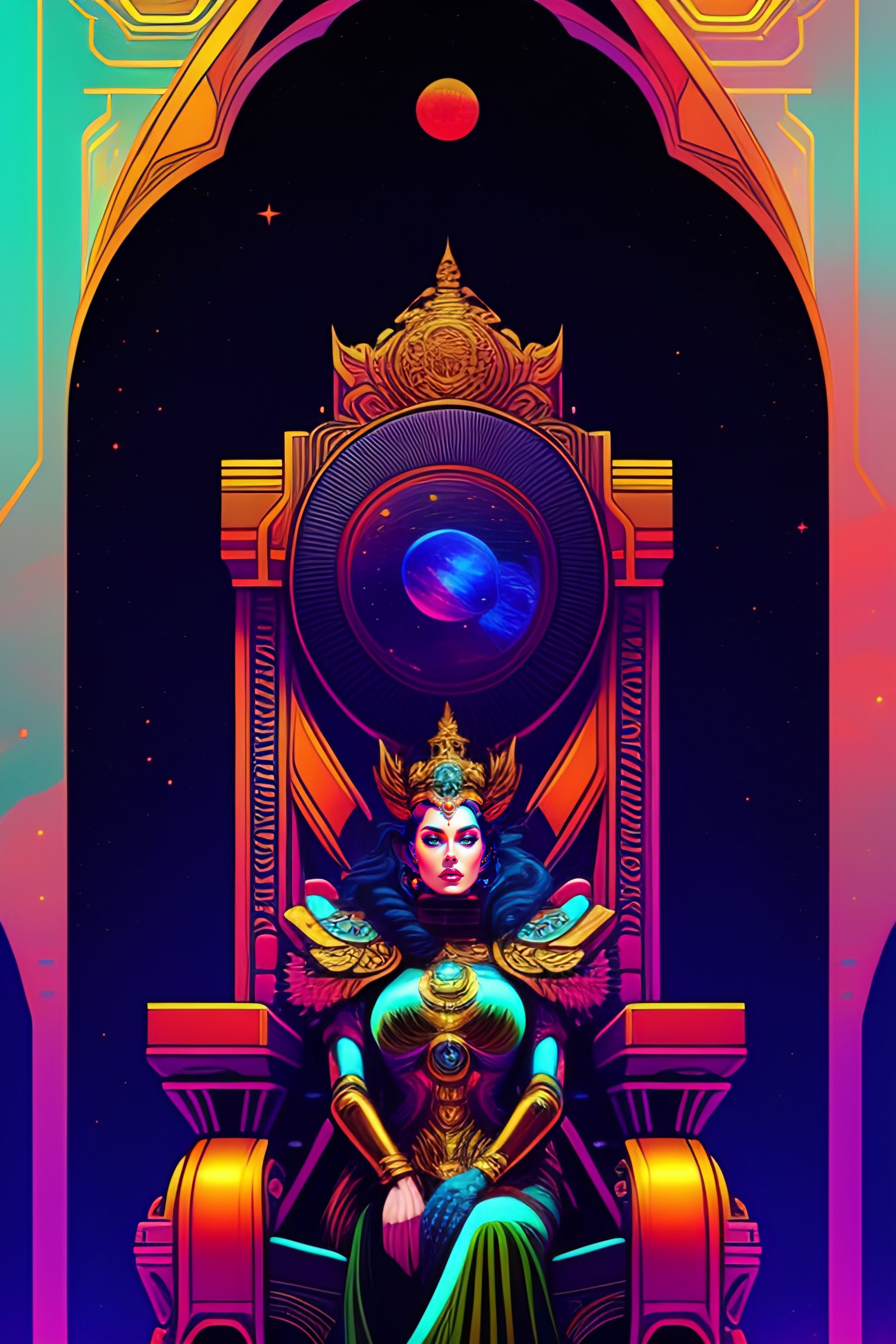 Lexica - Space commander woman sitting on throne, muted color, 4K ...