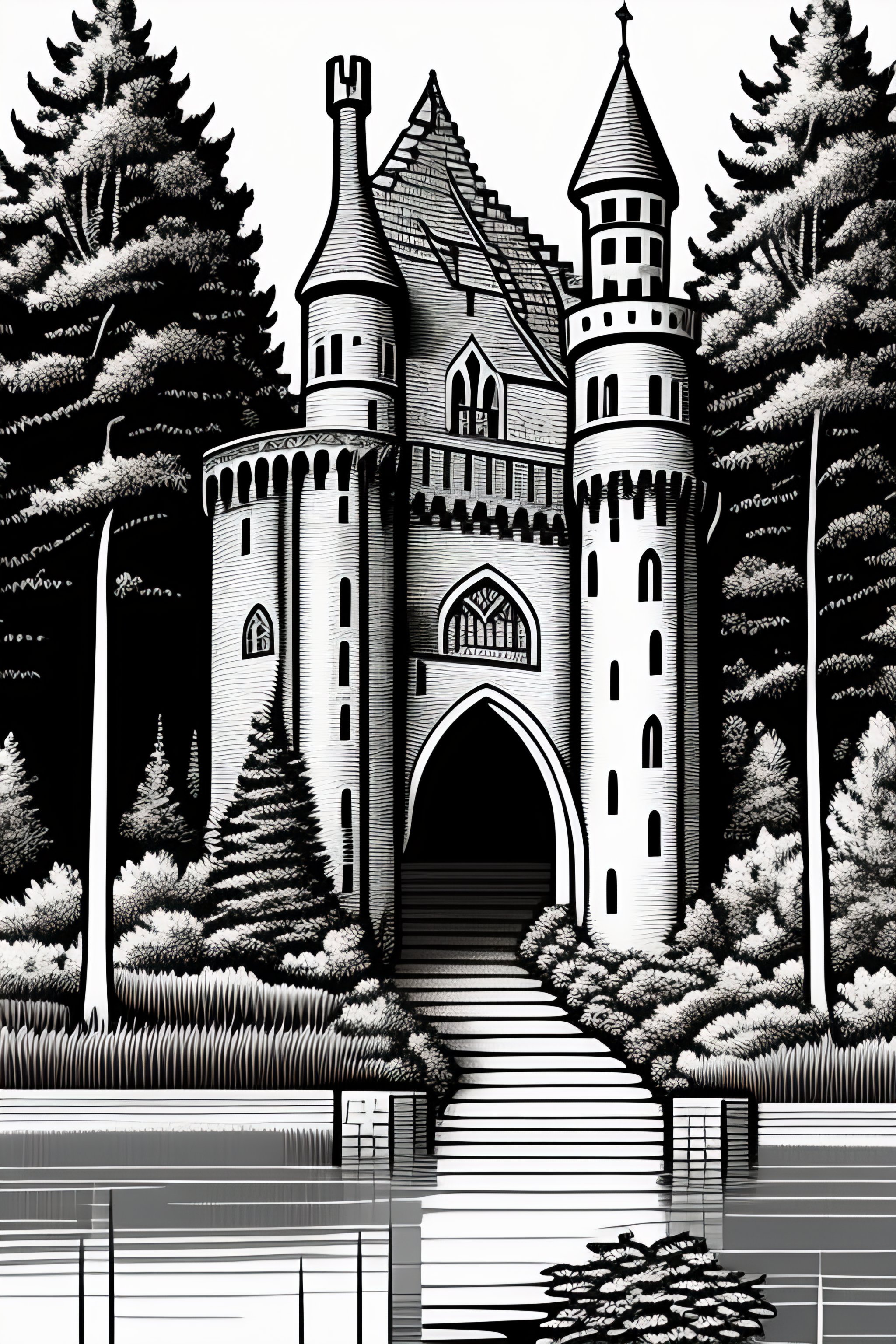Castle With Moat Coloring Page