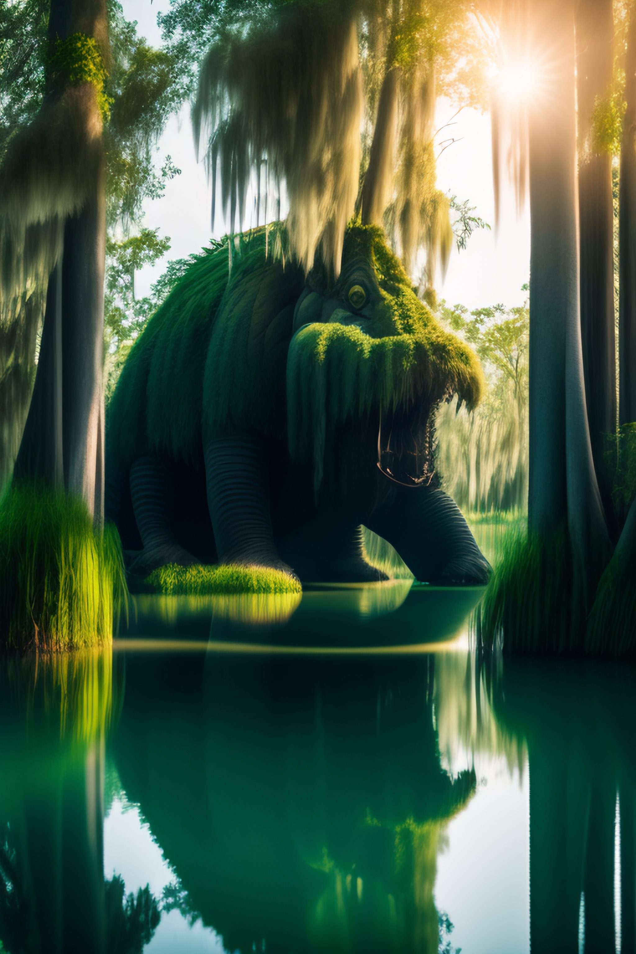 Lexica - Giant Swamp creature in the Louisiana bayou, trees