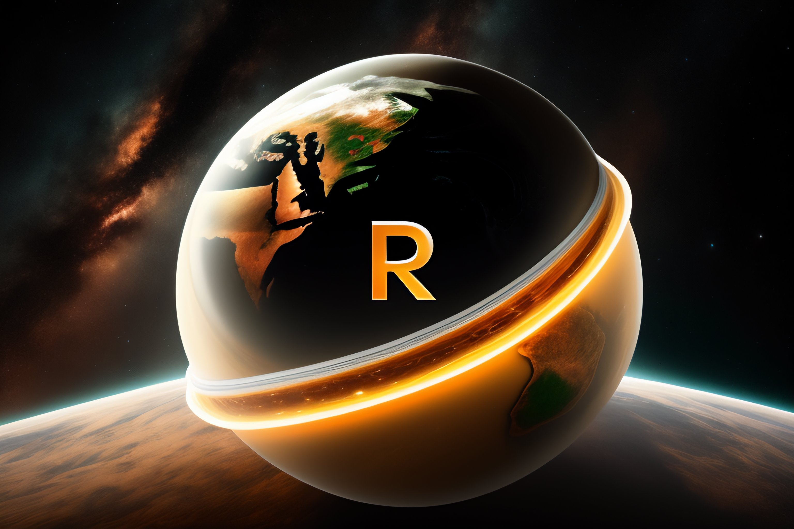 Lexica - Earth in the space with the letter R logo