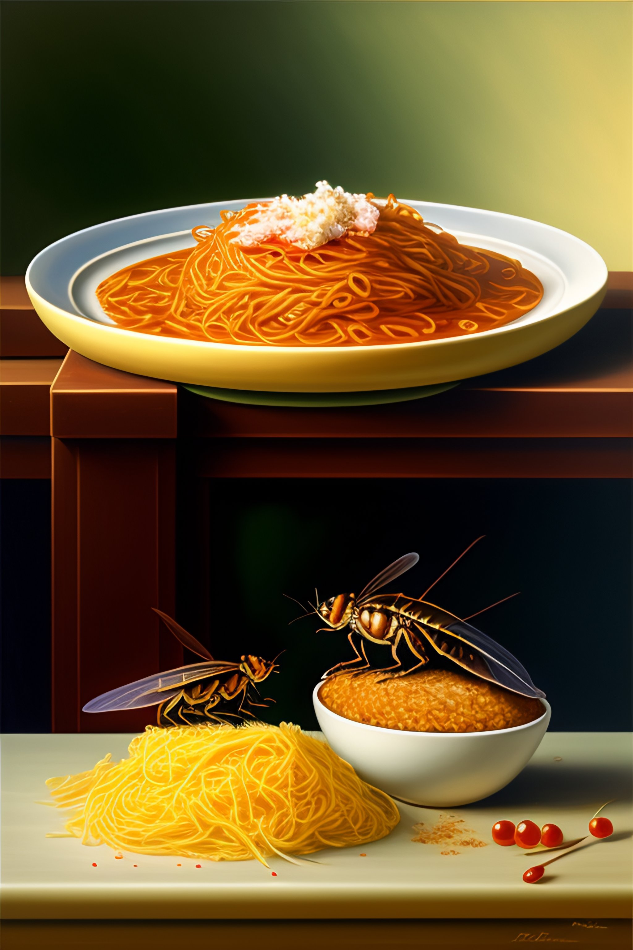 Lexica - Home portrait of family of insects crickets eating pasta ...