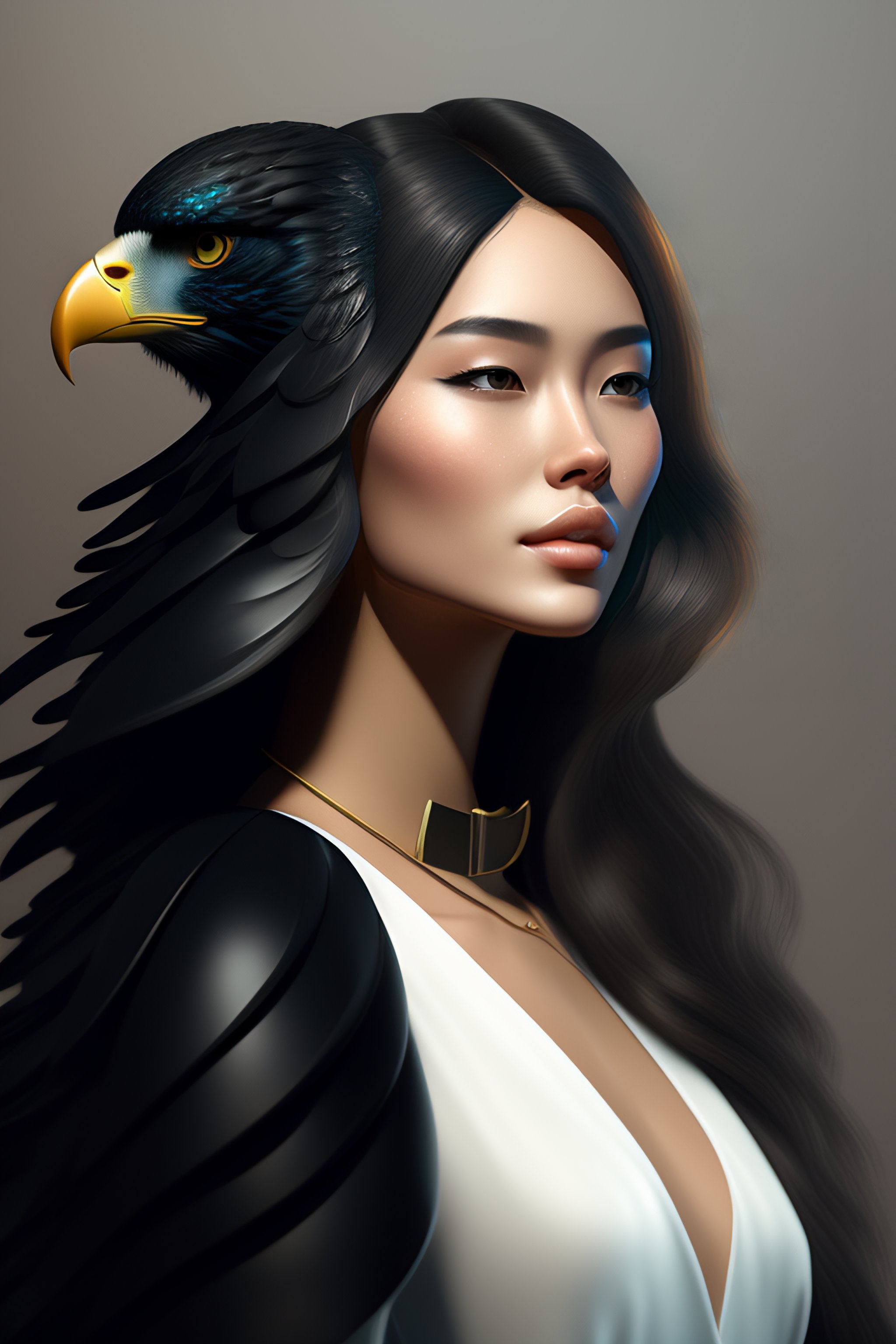 Lexica - Girl with eagle face, black background, artstation, 3D